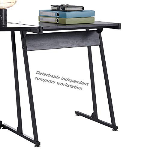 Symylife Gaming L Shaped Desk Computer Corner Desk,57.8" Home Office Gaming Desk,Office Writin Study Workstation with Metal Frame, Space-Saving, Black