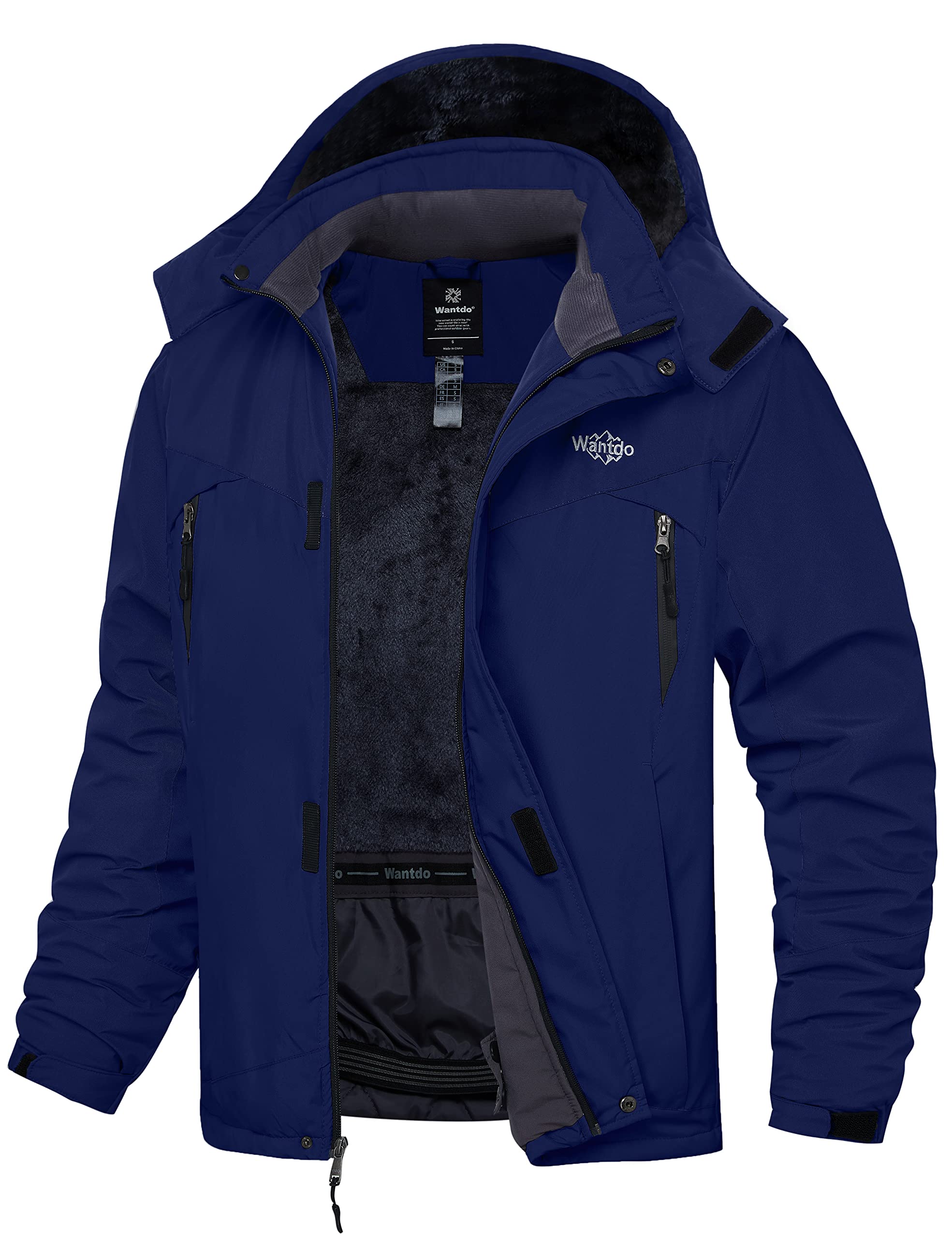wantdo Men's Waterproof Snow Coat Rain Jacket Wind Resistant Winter Parka Dark Blue M