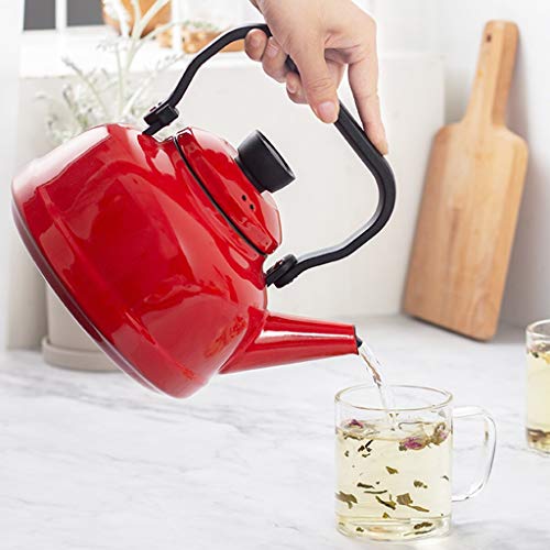 ZNZN Enamel Kettle Red Teapot Thickened Straight Fire Large Capacity Creative Kettle with Comfortable Handle (2.3L /77.7OZ) Multifunctional Water Kettle