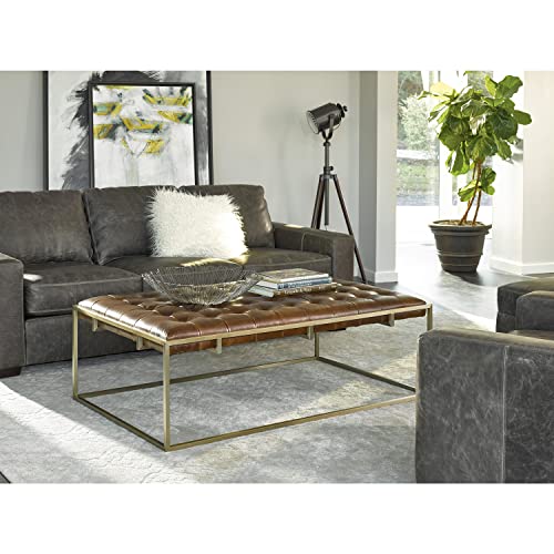 Universal Furniture Curated Collection Travers Cocktail Ottoman in Brompton Brown Leather