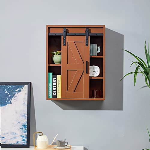 Wall-Mounted Bathroom Storage Cabinet Brown Traditional MDF Metal