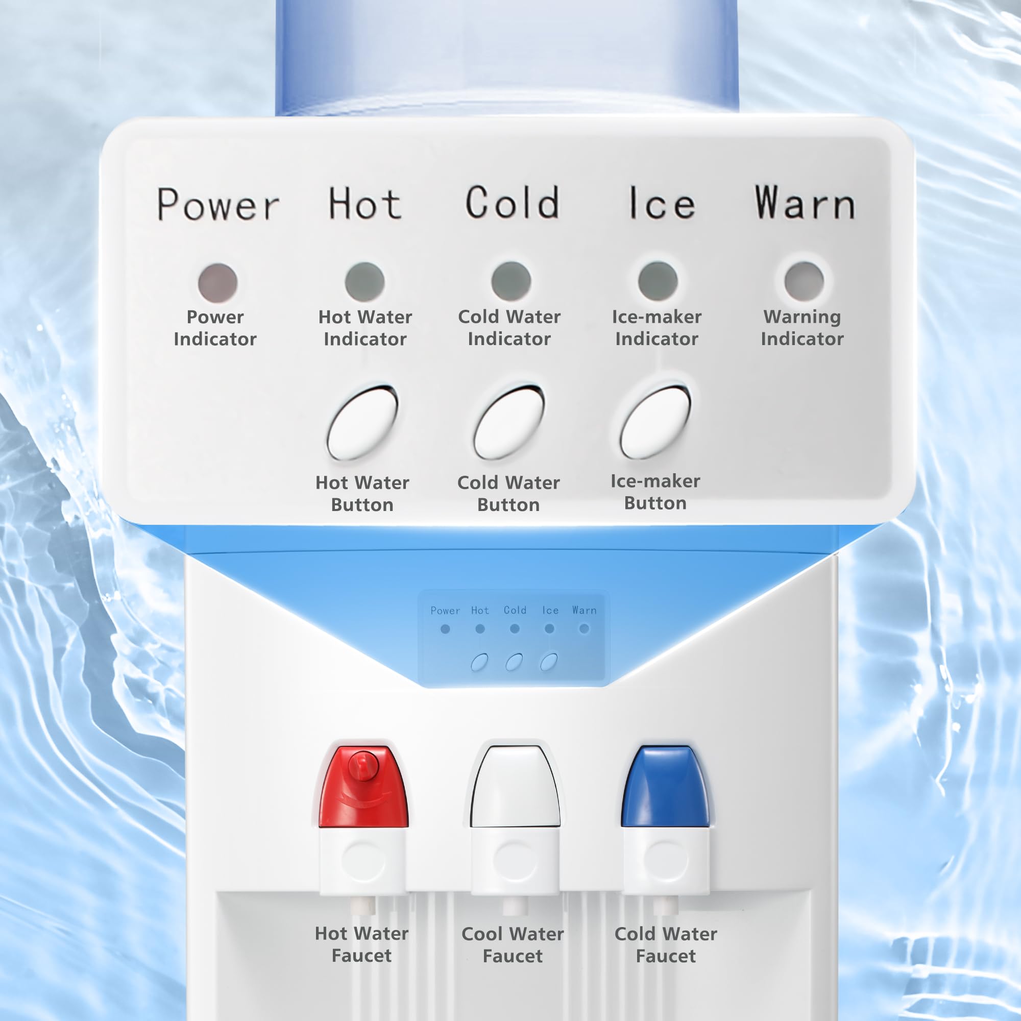 ZAFRO 2-in-1 Bottom Loading Water Cooler Dispenser Hot and Cold 3 to 5 Gallon Bottle Water Dispenser 27LBS/24H Ice Maker Machine with Child Safety Lock(White)