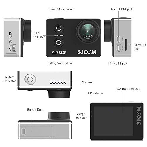 SJCAM SJ7 Star Ambarella A12S75 Native 4K Action Camera, 30fps, Wi-Fi, Waterproof, Gyro Stabilization, Black