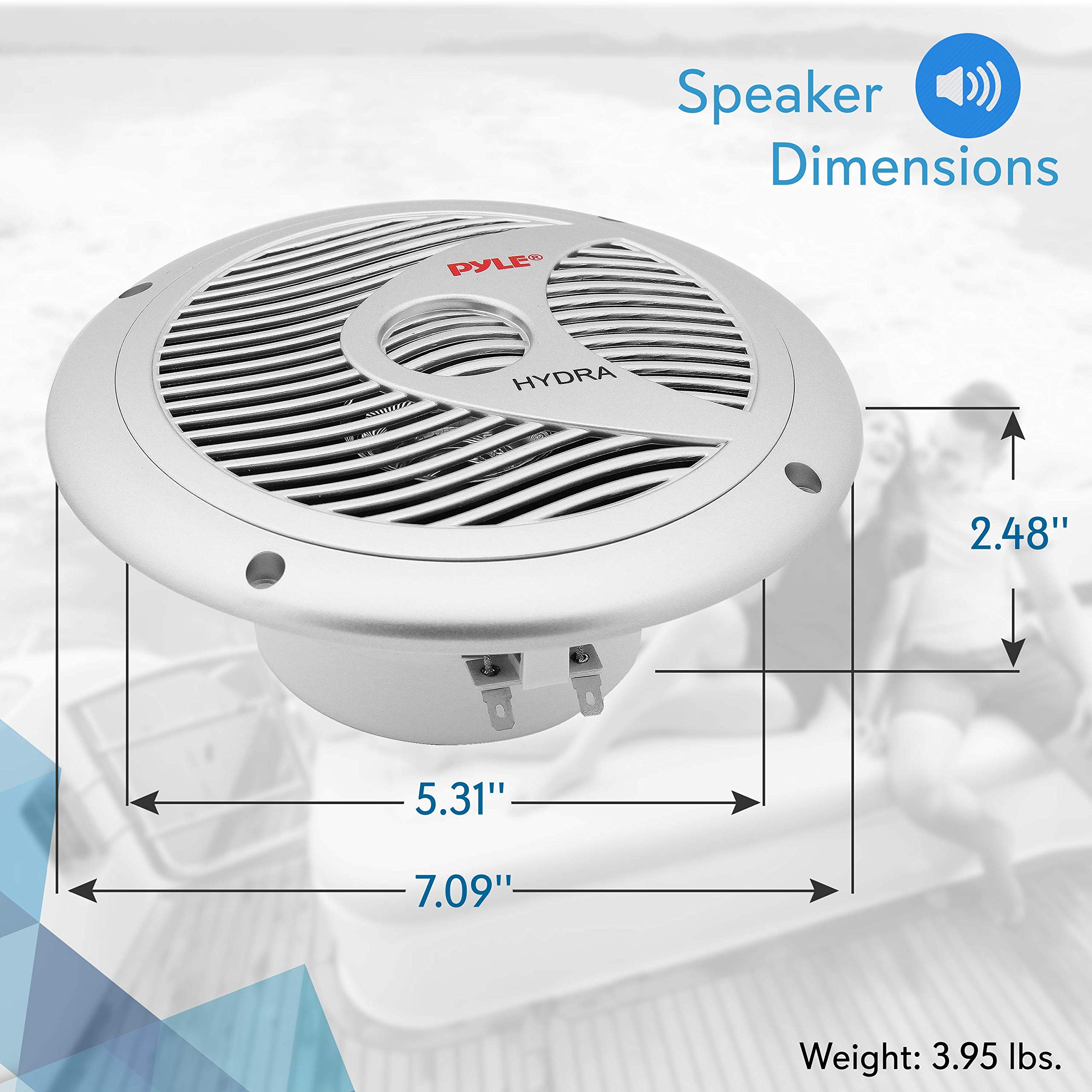 Pyle 6.5” Dual Marine Speakers - 2 Way Waterproof and Weather Resistant Outdoor Audio Stereo Sound System with 150 Watt Power, Polypropylene Cone and Cloth Surround - 1 Pair - PLMR60S (Silver)
