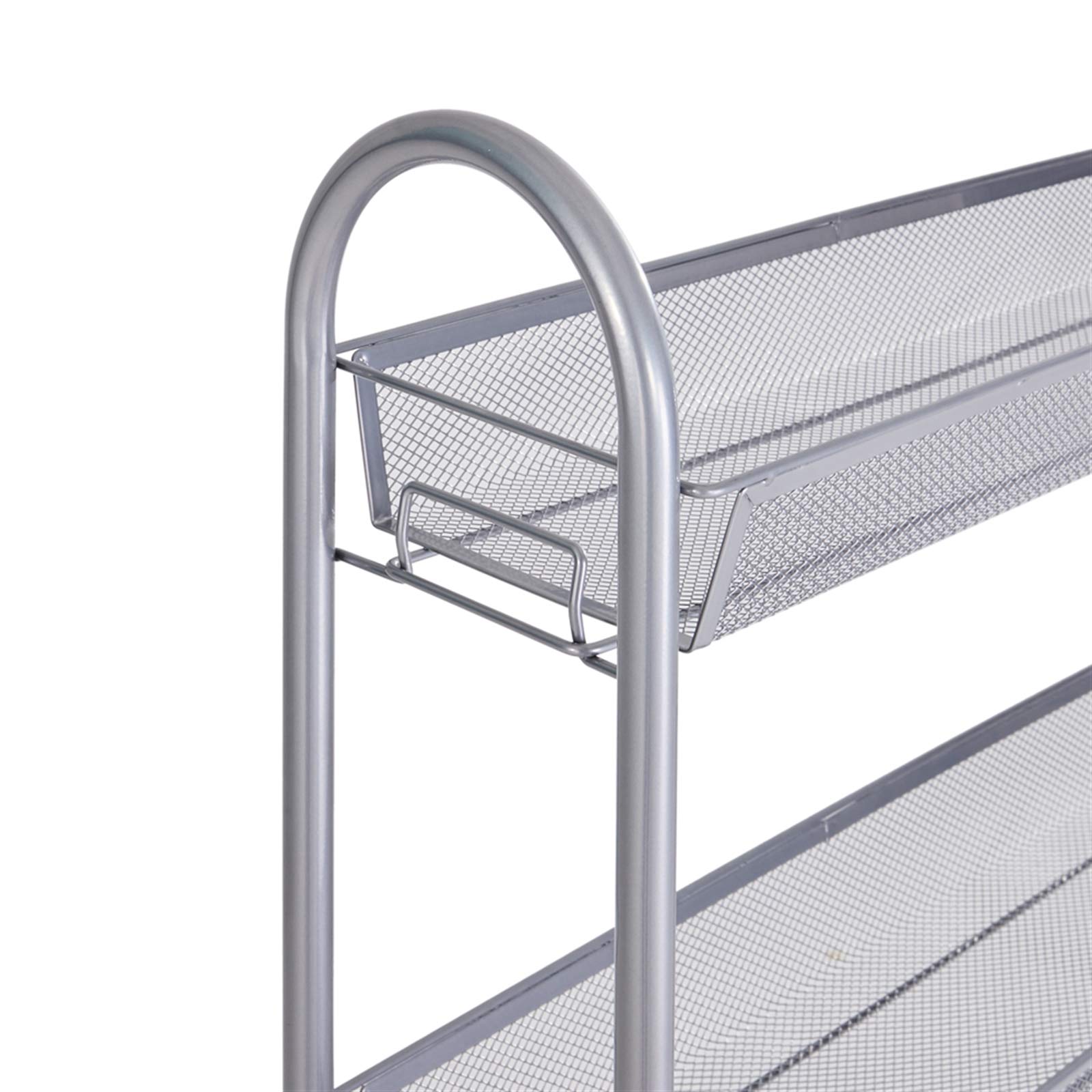 Slim Rolling Storage Cart,4 TierUtility Cart Mobile Slide Out Organizer,Laundry Room Organization,Mobile Shelving Unit Bathroom Organizer for Kitchen,Bathroom,Laundry Room,Narrow Places (Silver)