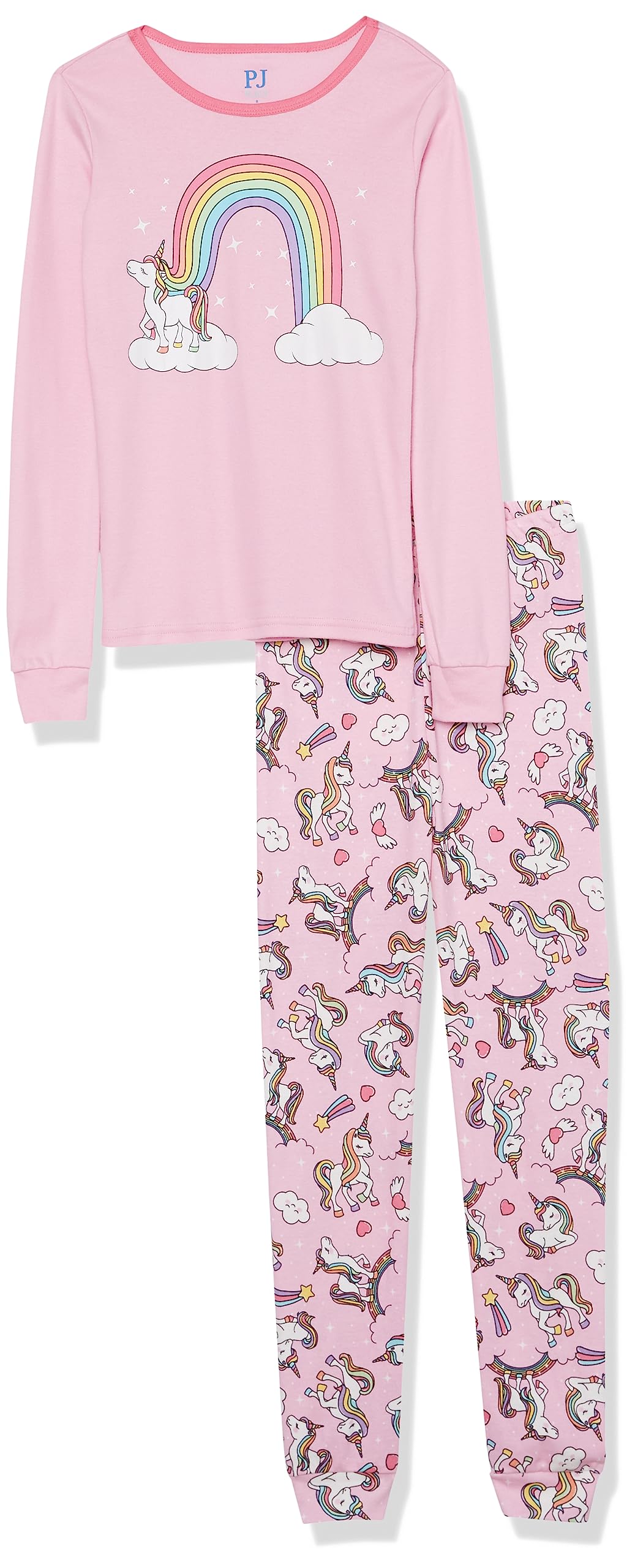 The Children's Place,Long Sleeve Top and Pants Snug Fit 100% Cotton 2 Piece Pajama Set,SPARKLE PINK,10
