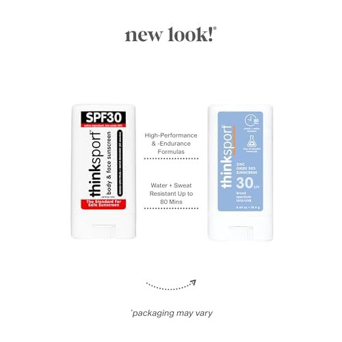 Thinksport SPF 30 Face & Body Mineral Sunscreen Stick β Safe, Natural, Water Resistant Sun Cream β Vegan, Reef Friendly UVA/UVB Sun Protection for Sports & Active Use, 0.64oz
