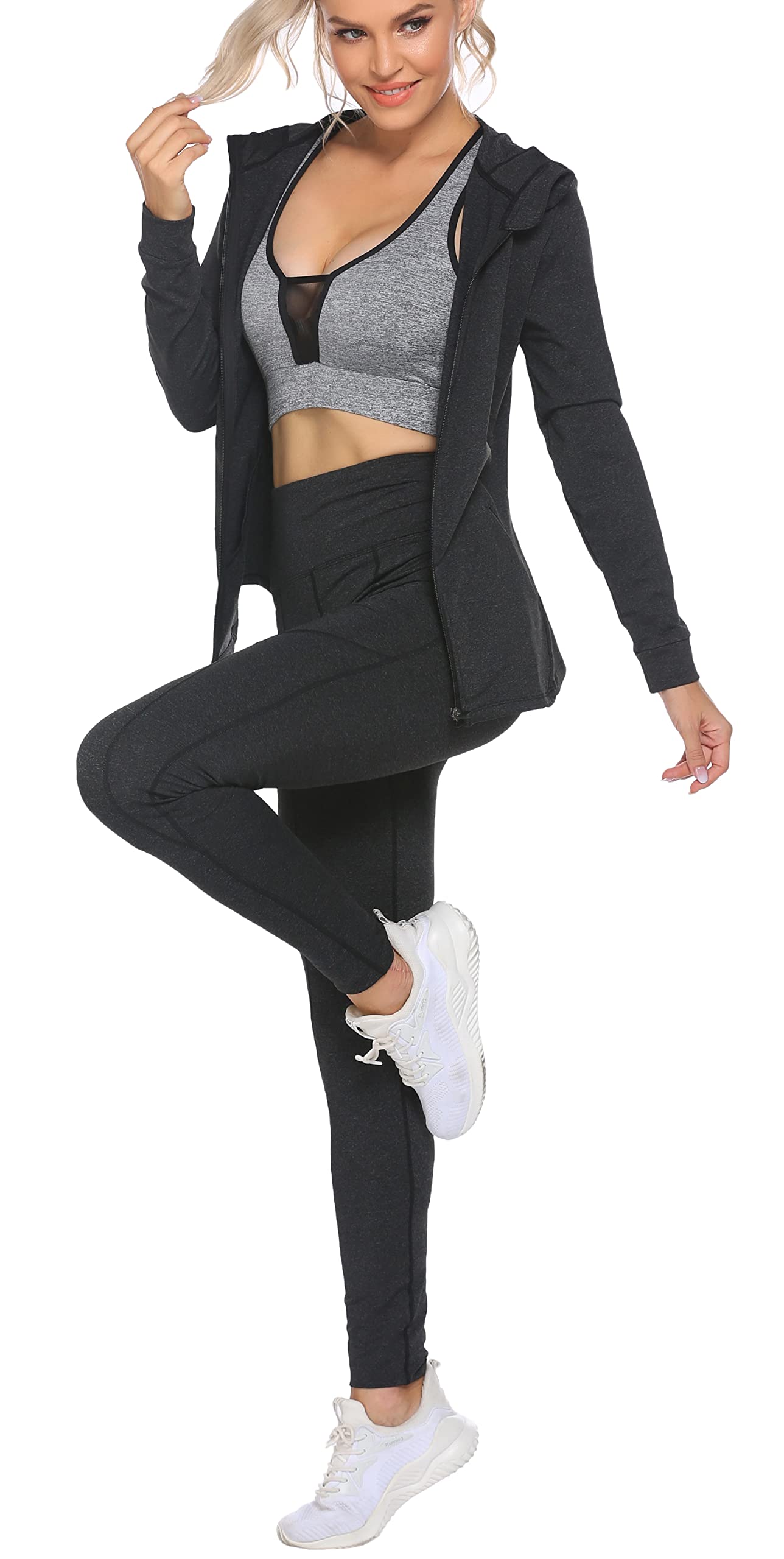 Women's Jogging Sets Slim Fit Two Piece Tracksuit Set Full Zip Long Sleeve Athletic Set Black XL