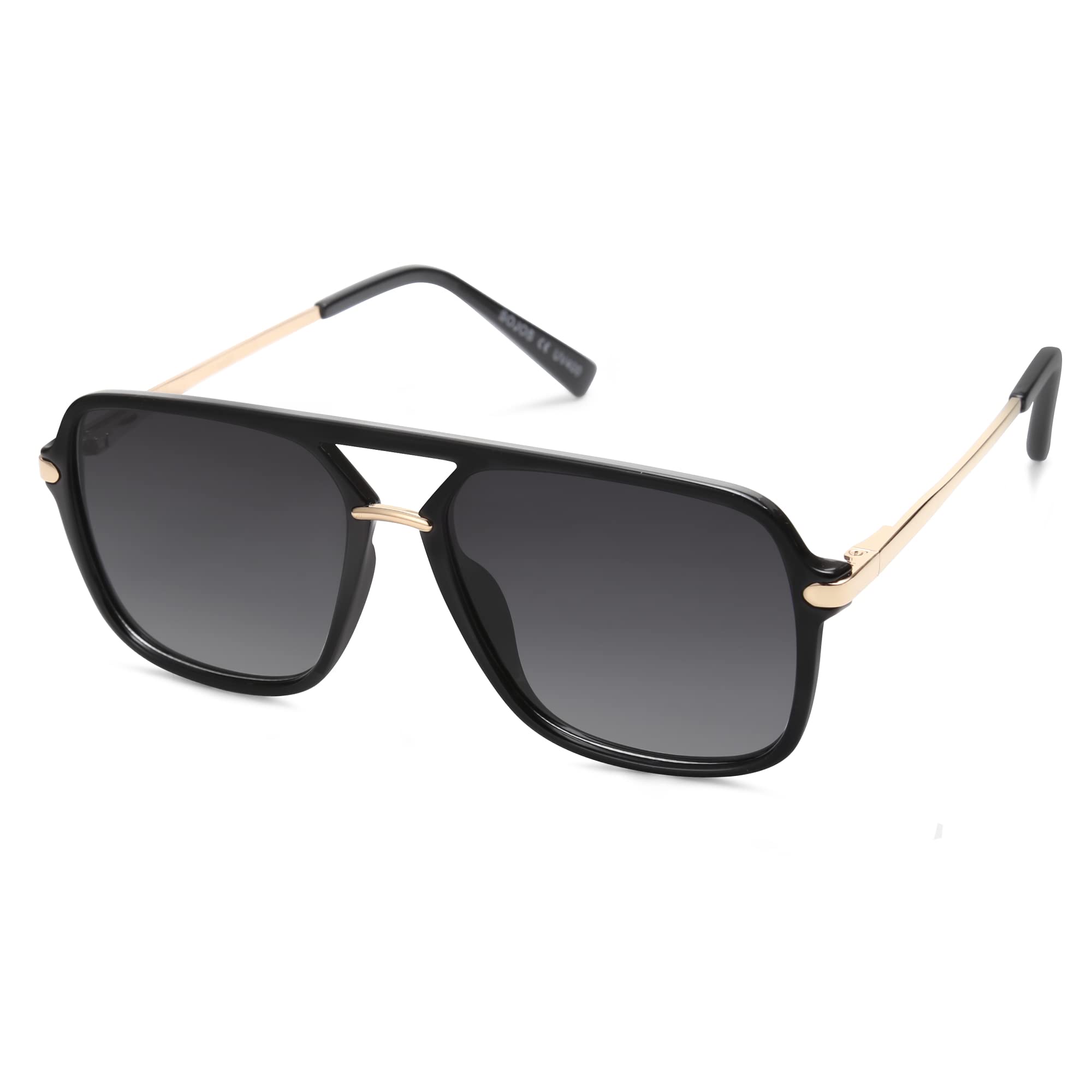 SOJOS Sunglasses for Women & Men, Square, Retro, Polarized Lens, Trendy Aviator, 90s Shades (SJ2229, Black Yellow)