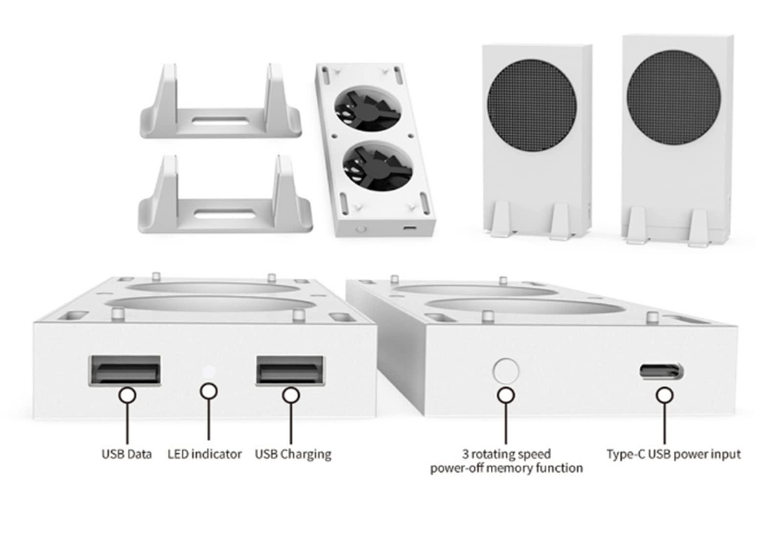 ZOAONWKS Vertical Cooling Fans Stand for Xbox Series S Console Smart Xbox Series S Cooler Fan Temperature Controlled 3 Levels Adjustable Speed with Type-C Power Input