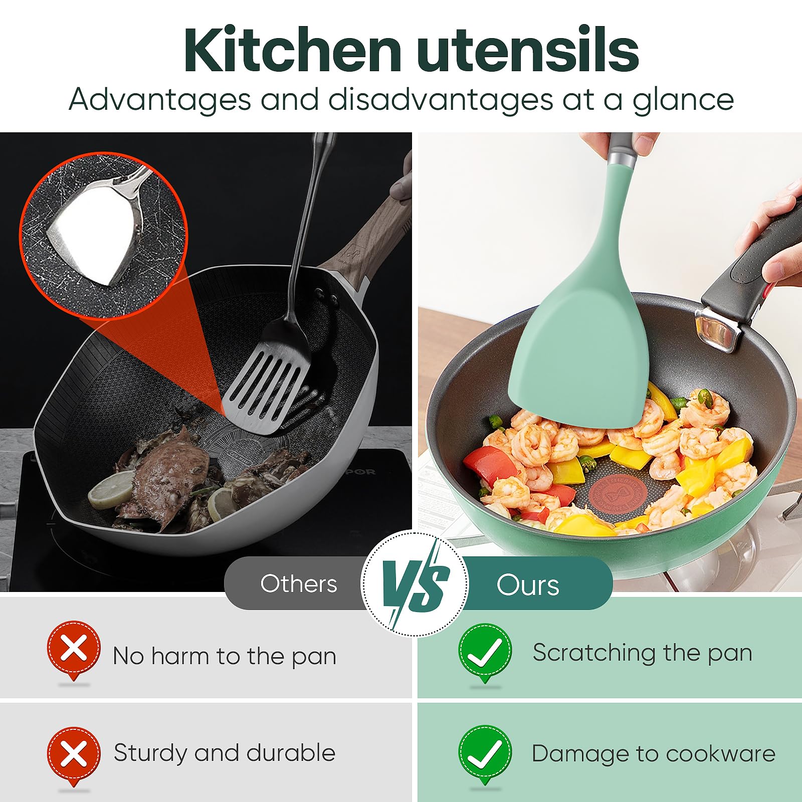 Silicone Cooking Utensils Set,4pcs Large Heat Resistant Kitchen Utensils Set Spatula,Kitchen Utensil Gadgets Tools Set for Nonstick Cookware,Dishwasher Safe (BPA Free)