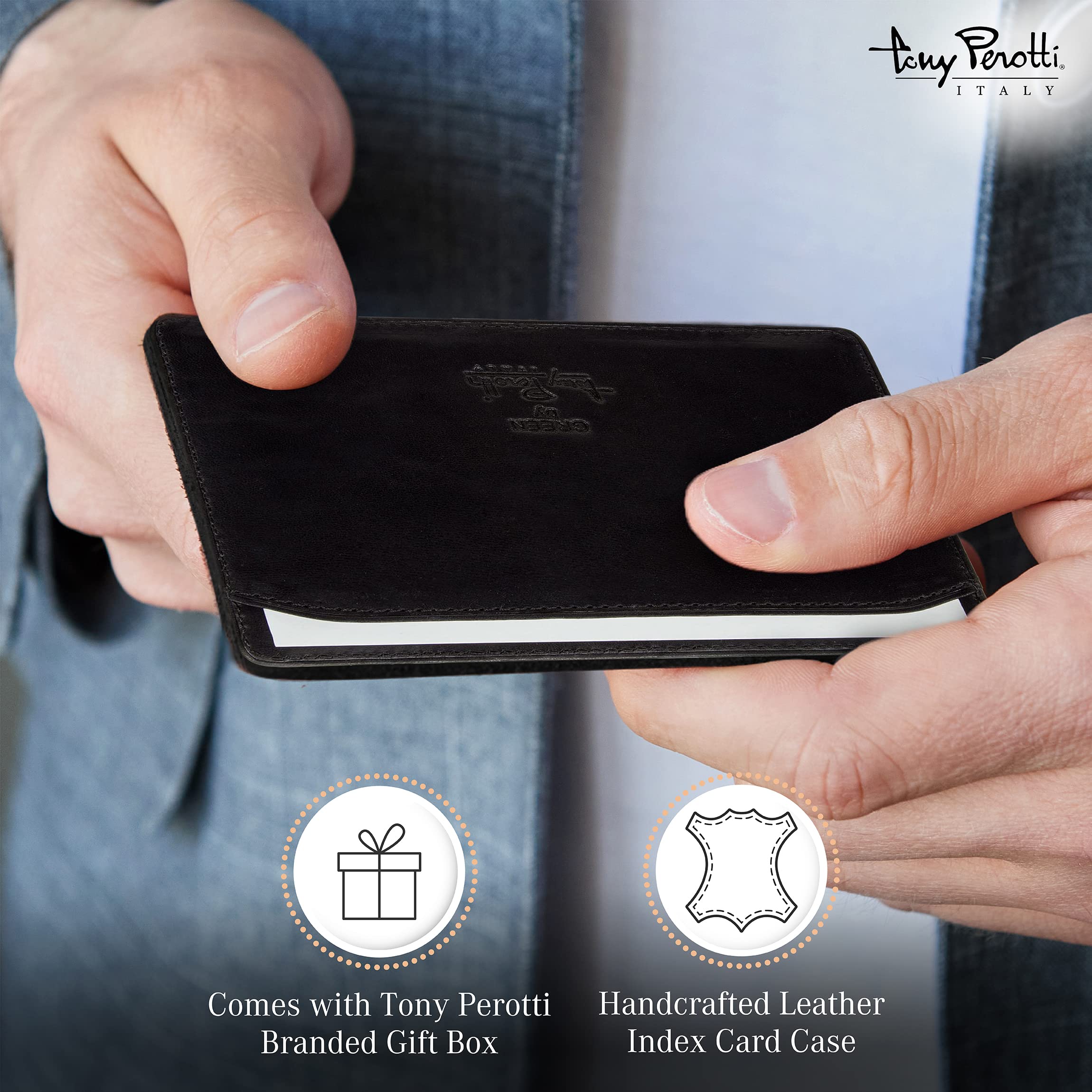 Tony Perotti Italian Leather Pocket Index Card Holder 3x5 - Portable Index Card Case - Memo Jotter Note Card Case Holds 3" x 5" Index Cards