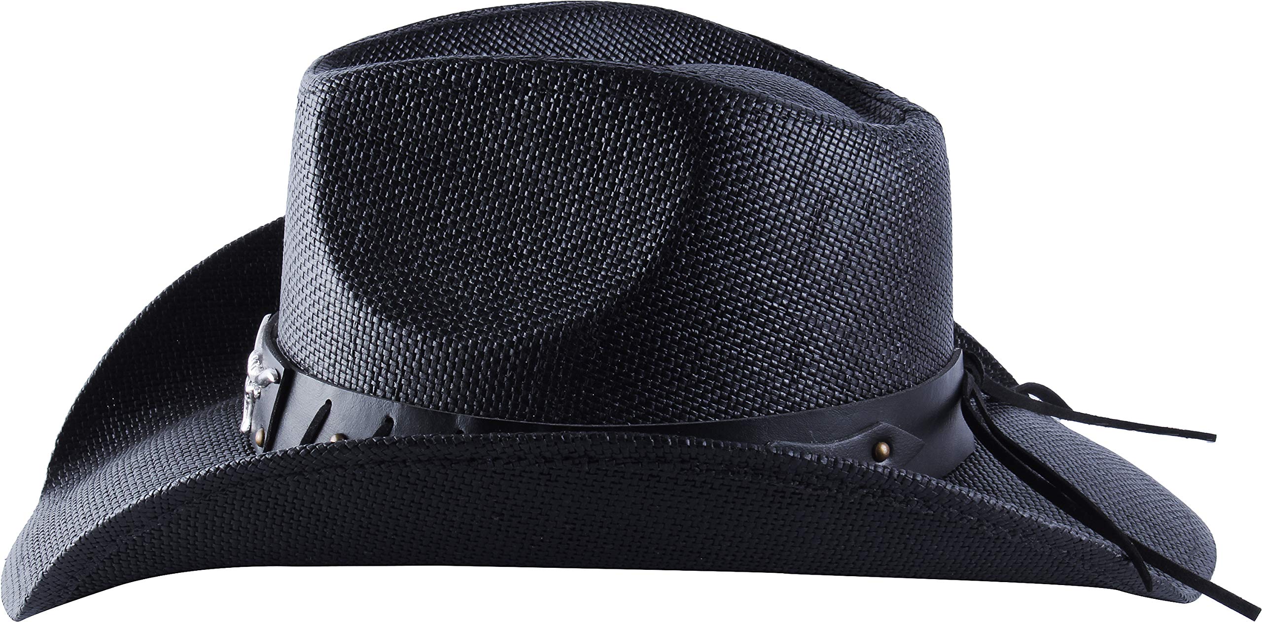 Western Outback Cowboy Hat Men's Women's Style Straw Felt Canvas (Black Bull)