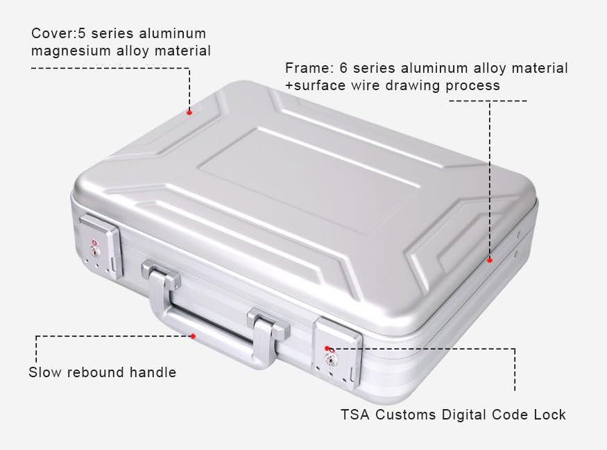 urecimy Silver 18.1X13.8X4.5 Inch Diplomatic Metal Briefcase Aluminum Toolbox Cash Case 18 Inch Laptop Briefcase Hardsided