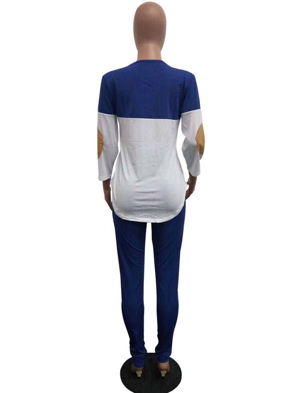 Womens Casual 2 Piece Outfits Long Sleeve Patchwork Sweatshirt Pullover Tops and Skinny Pants Suit Tracksuit Set Blue Large…