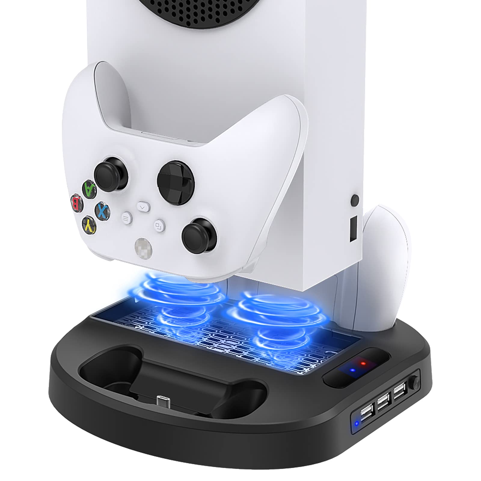 Vertical Charging Stand for Xbox Series S Controllers with Cooling Fan, MENEEA Charger Dock Station with LED Indicator and 3 USB Hubs