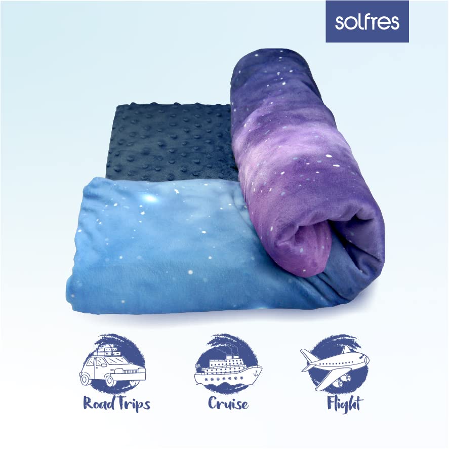 Solfres Small Weighted Lap Pad Blanket Throw for Kids Boys Teens 20in x 23in 5 Lbs - Sleep Therapy Plush Travel Size with Removable Cover, Galaxy Space Stars, Washable, Dark Blue