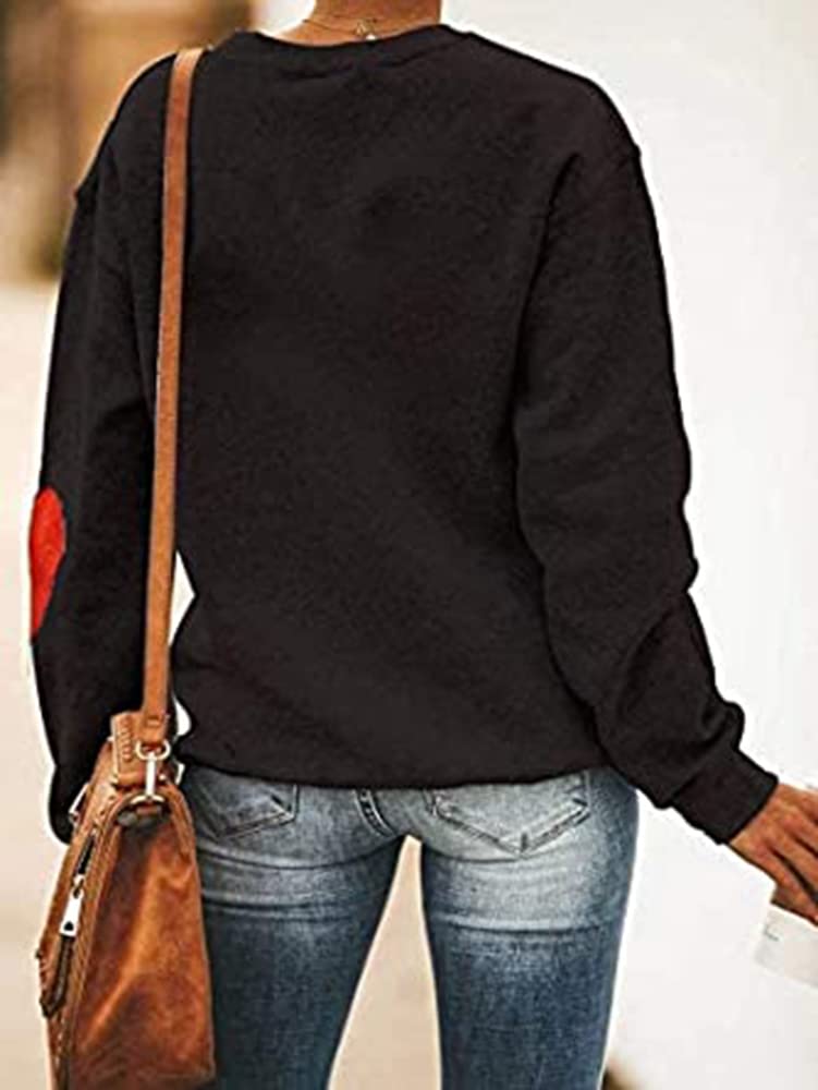 Ykomow Valentines Day Shirts Women Plaid Love Heart Valentines Day Sweatshirts Raglan Tops (L, Black)