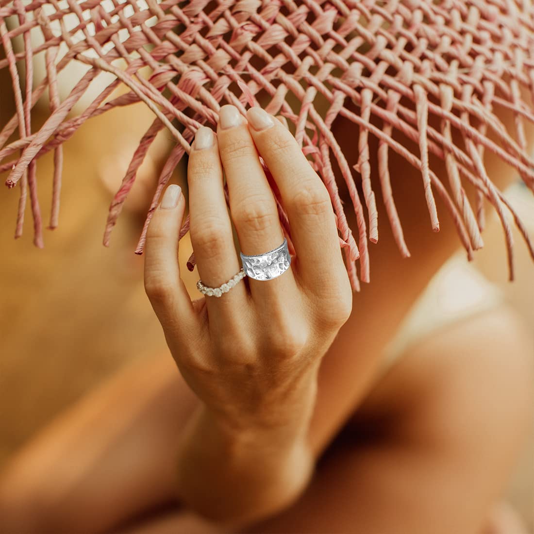 Womens Open Simple Irregular Geometric Chunky Wide Band Ring,Adjustable S925 Sterling Silver Full Finger Thumb Index Finger Statement Ring Jewelry for Women Girls (Ring_H, Adjustable)