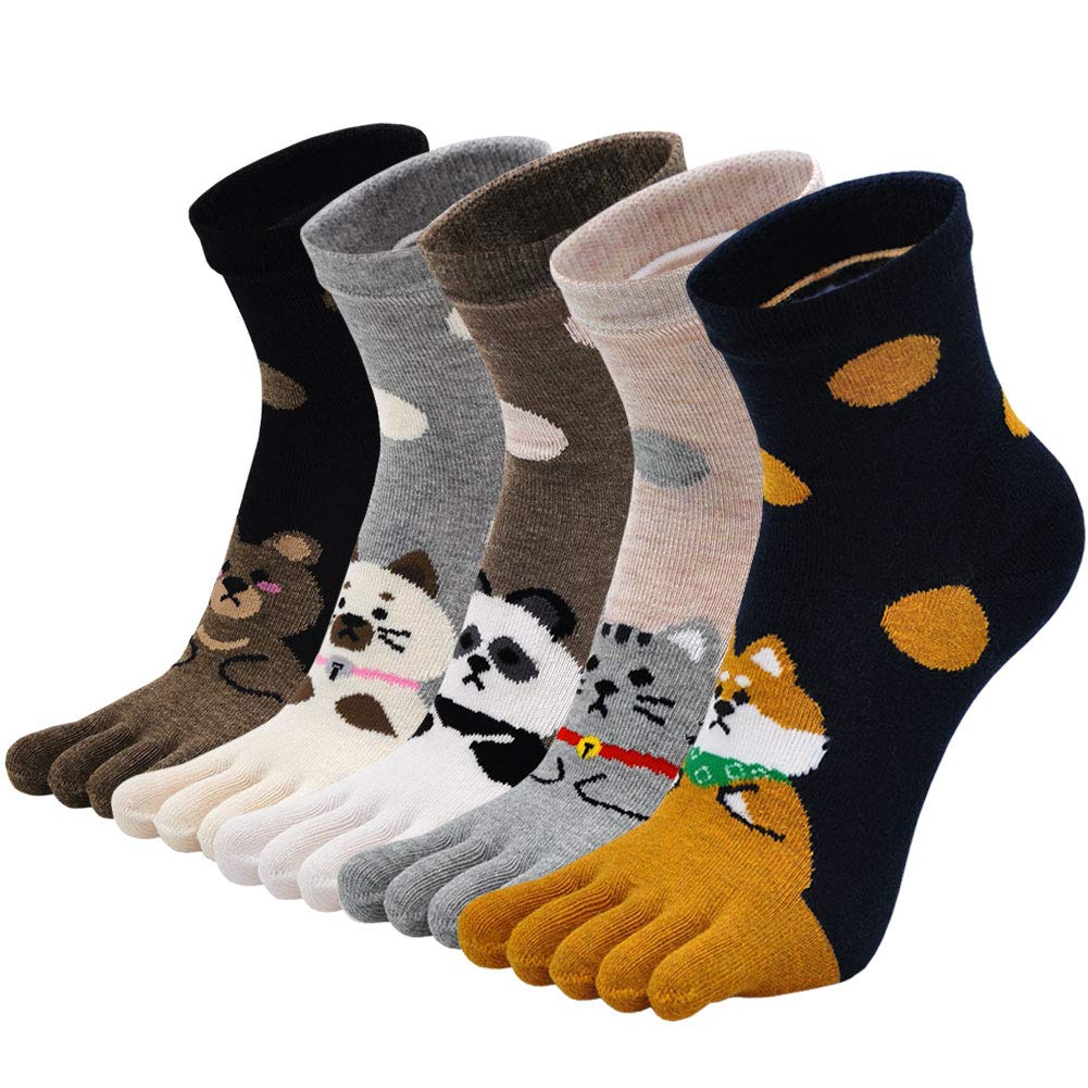 Womens Toe Socks Cotton Five Finger Socks Cute Animal Socks Colorful Funny Casual Crew Socks for Ladies