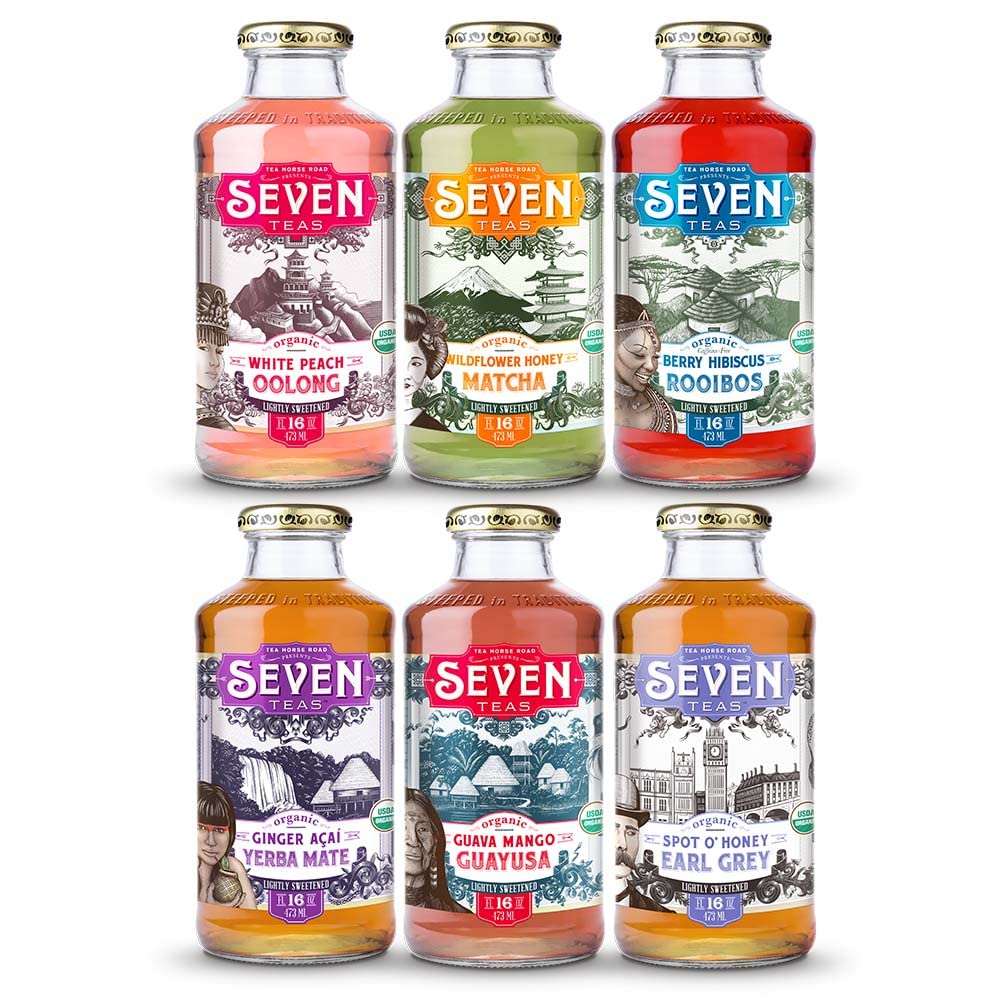 SevenTeas Around the World Variety Pack of Teas, 16 OZ (Pack of 12 Bottles), Organic, Bottled Iced Teas