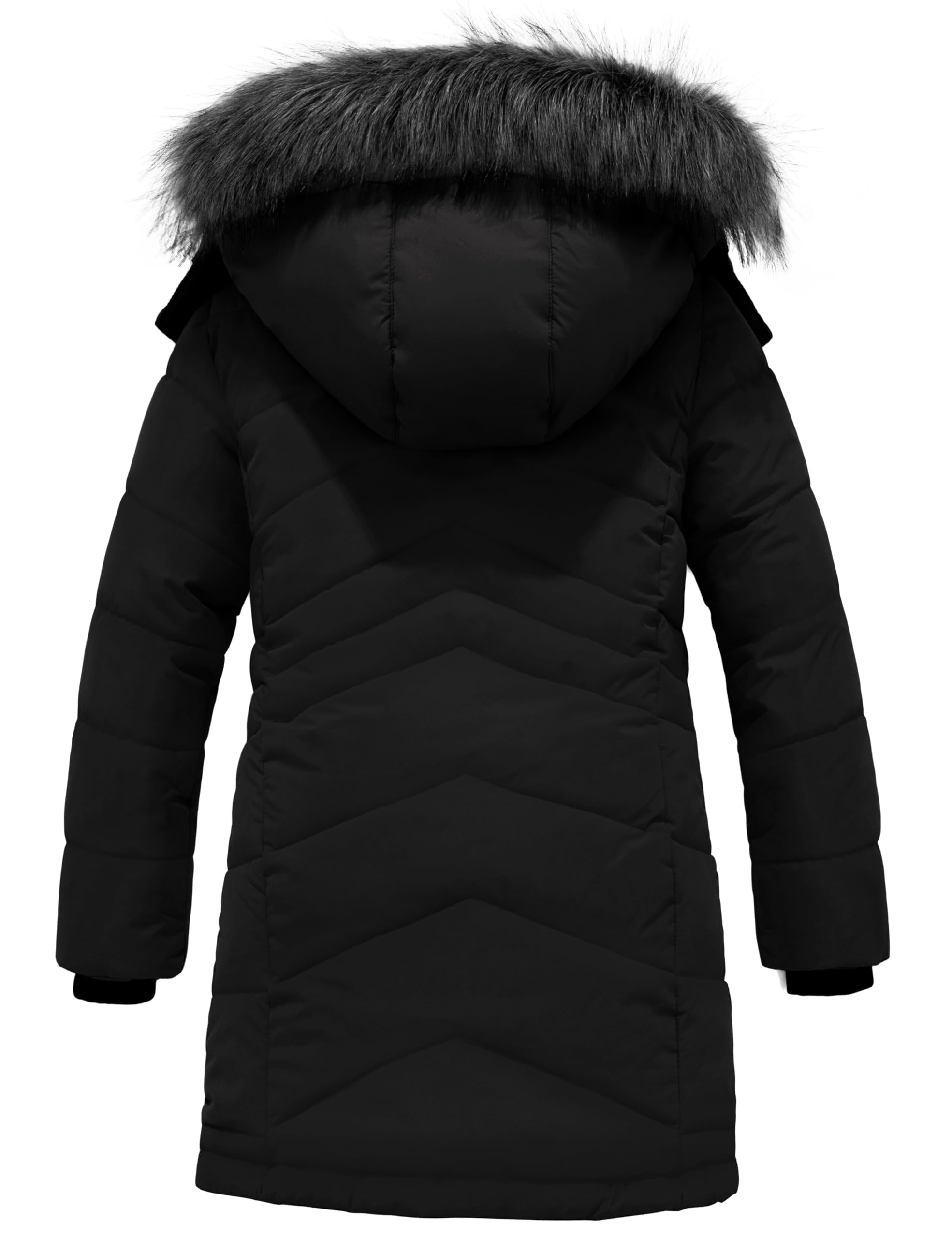 ZSHOW Girls' Long Puffer Jacket Windproof Thick Padded Snow Winter Coat(Black,14-16)