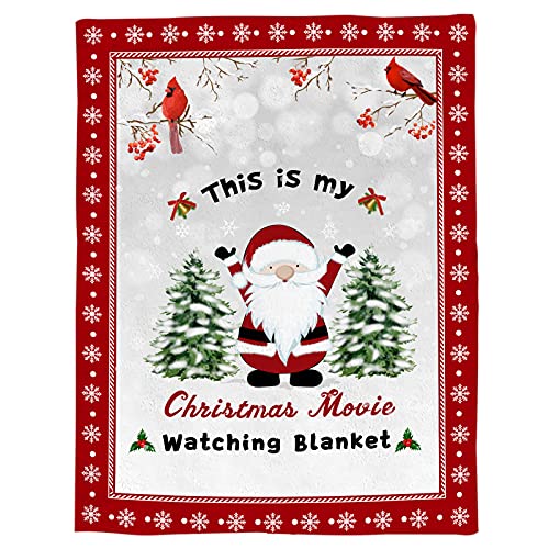 Throw Blanket,This is My Christmas Movie Watching Blanket Gnome Trees Bird Snowflake Super Soft Microfiber Warm Blanket for Couch Lightweight Blanket for Bed Chairs,50x80 Inch