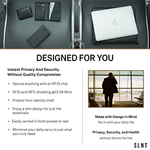 SLNT Napa Leather RFID & NFC Signal Blocking Slim Wallet - Secure Your Information, Prevent Hacking & Identity Theft - 4 Card Slots & Center Money Pocket - Sleek Profile, Great for Travel (Jet Black)