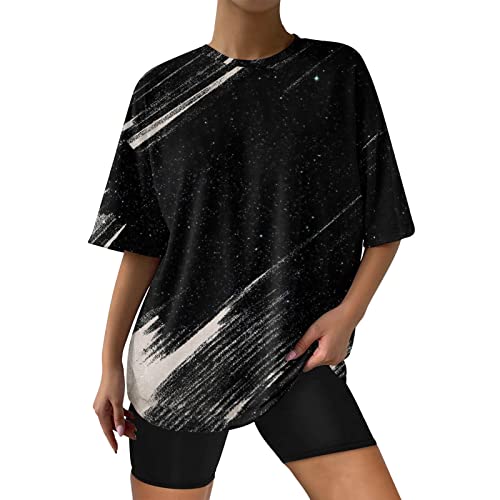 Womens Oversized T Shirts Loose Fit Cotton Crewneck Short Sleeve Tops Summer Casual Blouse Black