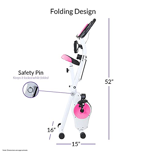 Xspec Indoor Foldable Stationary Upright Exercise Cardio Workout Cycling Bike with 16 Level Resistance & Arm Resistance Bands, Magenta