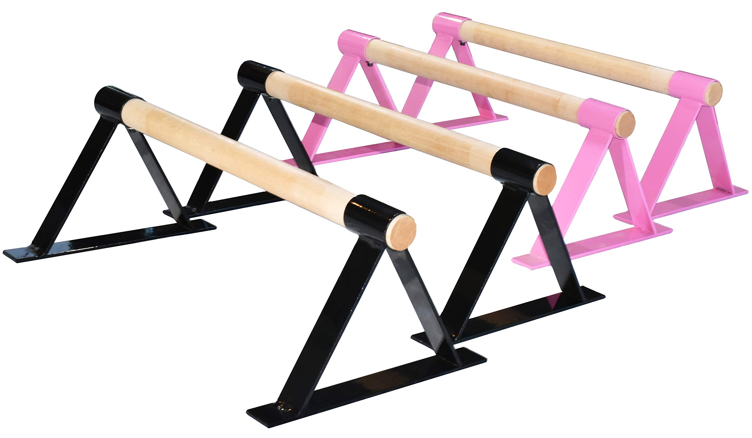 Wood Parallettes Set for Gymnastics or Push up Bars. Pink or Black in 18 inch to 24 inch Length. (Black, 18)