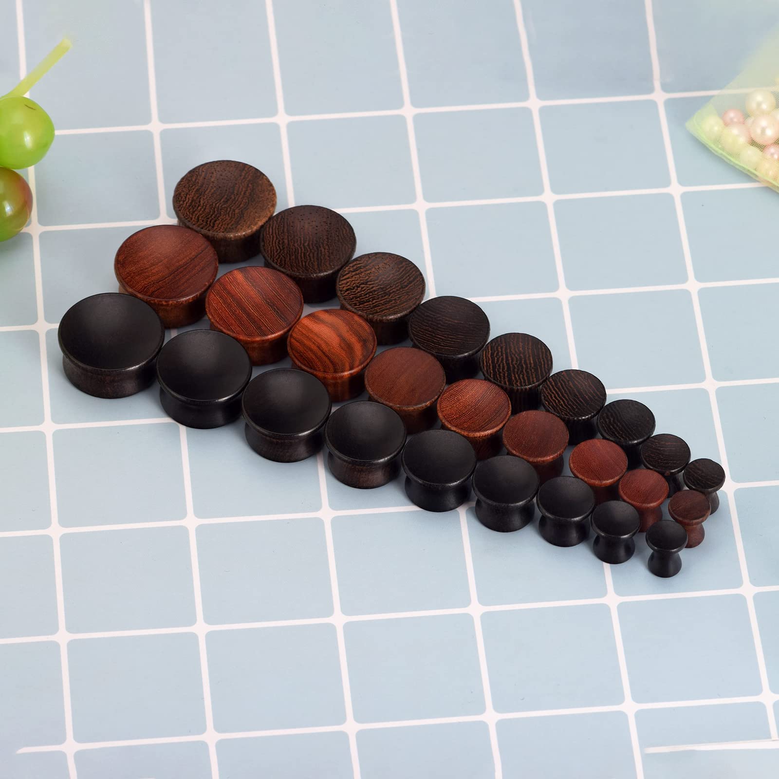 YOFANST 12pcs Brown Wood Plugs Black White Clear Silicone Ear Tunnels Earrings Stretcher Piercing Gauge 22mm
