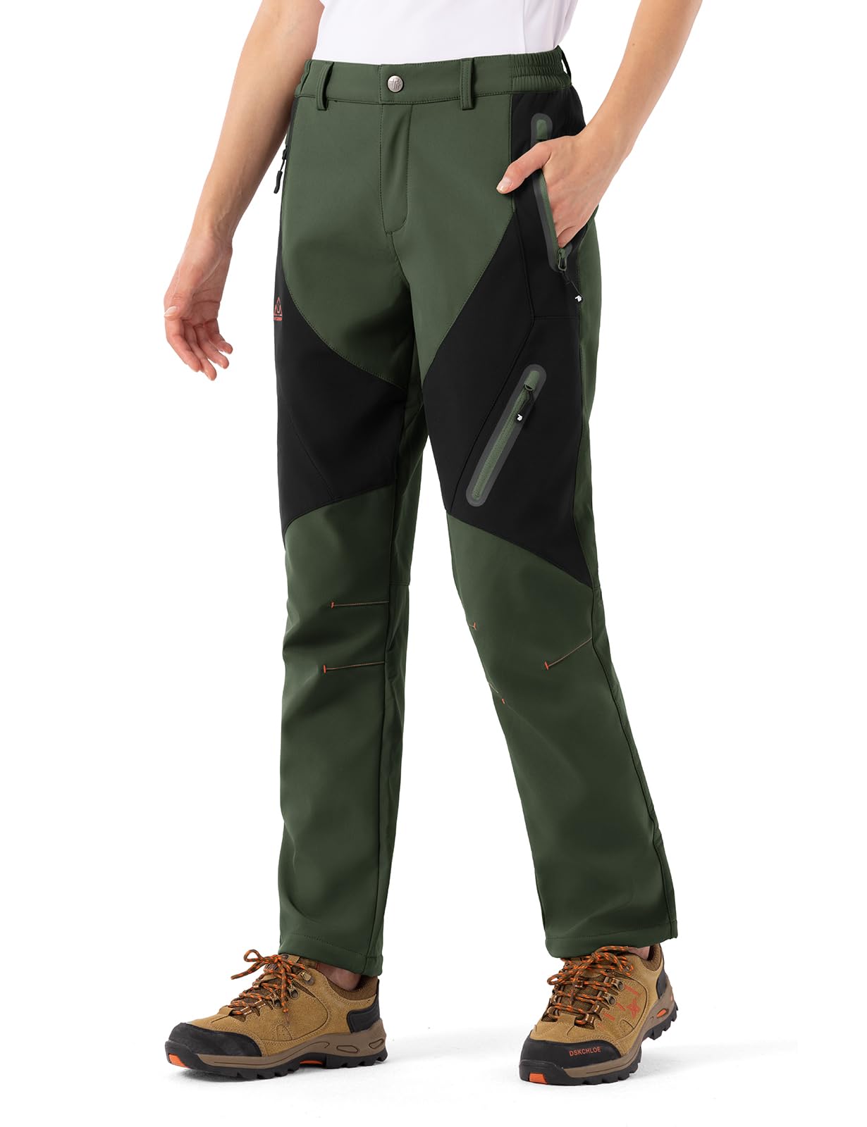 TBMPOY Women's Hiking Pants Outdoor Waterproof Windproof Softshell Fleece Snow Ski Pants Army Green XS
