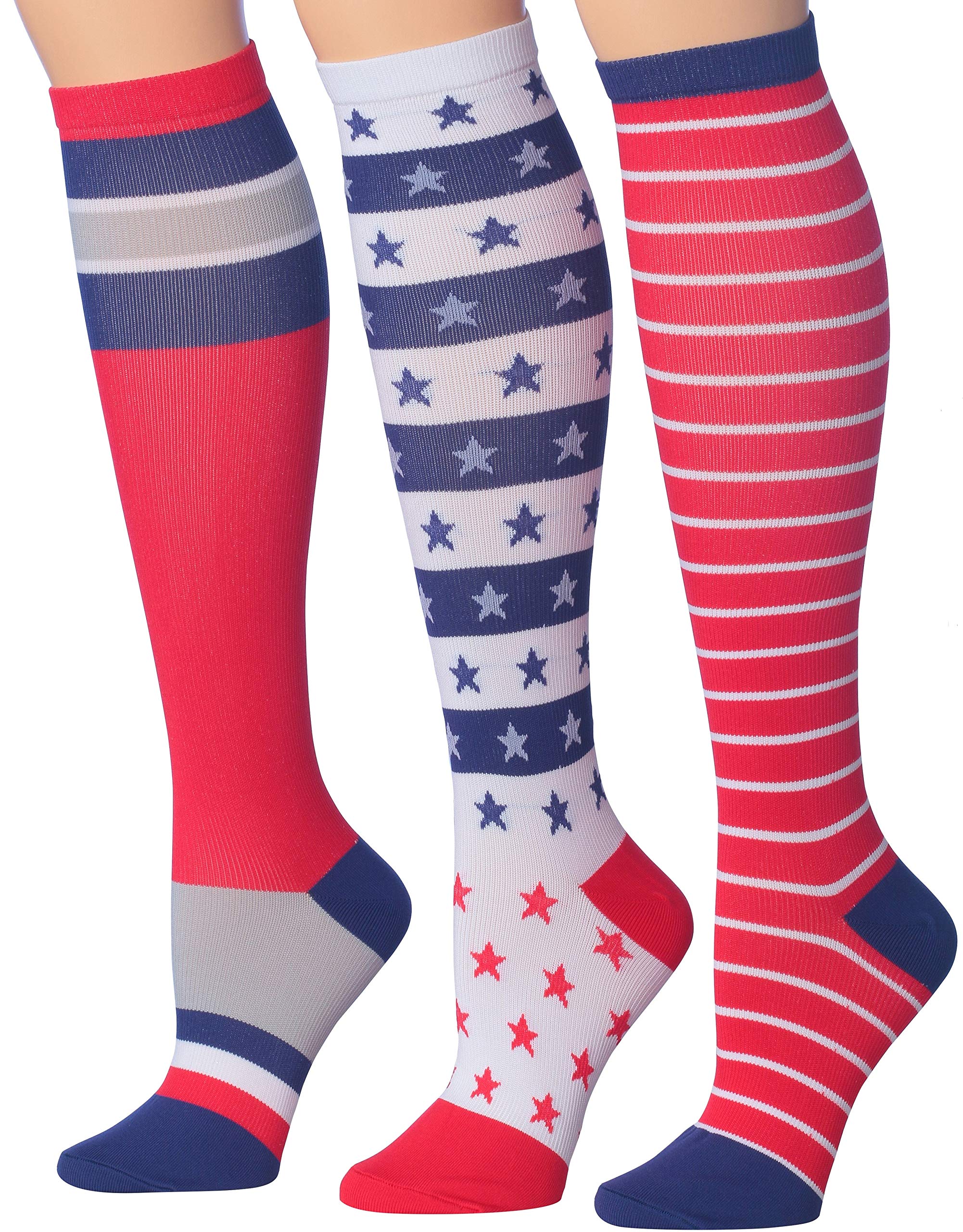 RONNOX Compression Socks for Men & Women Colorful Patterned Knee High Socks (16-20 mmHg / 12-14 mmHg) 3-Pairs CP01-D-2