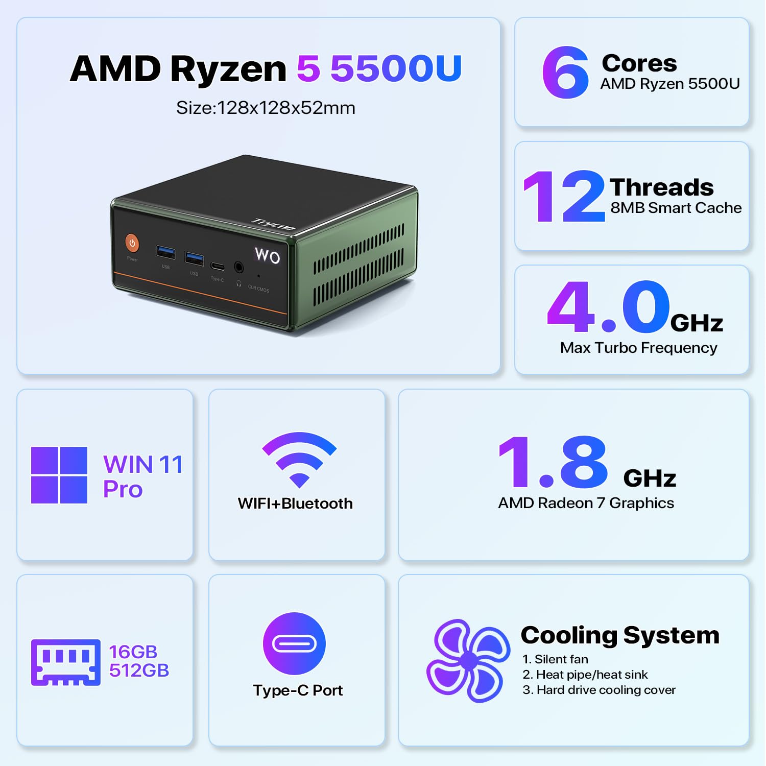 Trycoo WI-4 Mini PC with Intel N5105(2.9GHz) CPU,8GB DDR4 RAM and 256GB M.2 2280 SSD Mini Desktop Computer,BT4.0,Dual WiFi,Dual 4K HD Ports,Gigabit Ethernet for Home/Office/Study