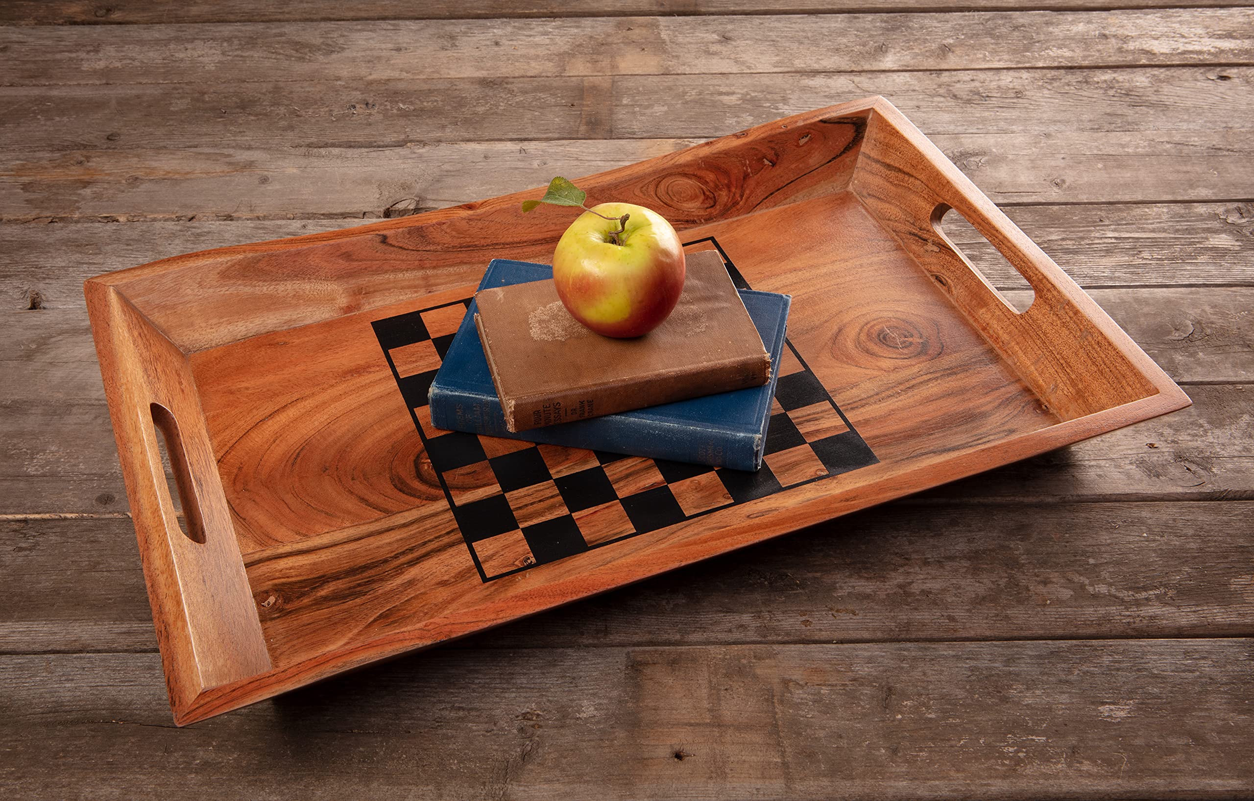 Wonder-ful Gifts Serving Tray with Chessboard - Chess and Checkers Pieces Included