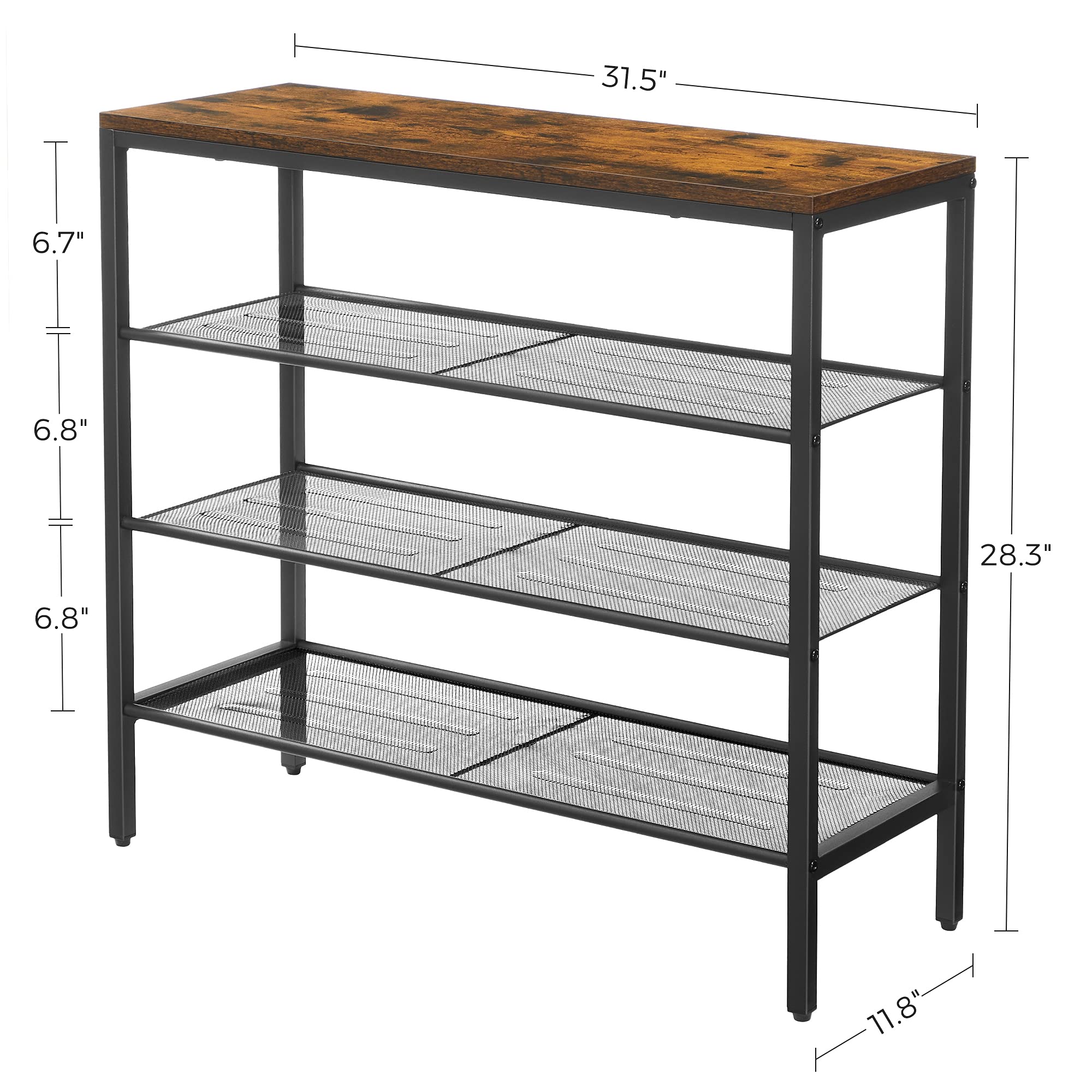 VASAGLE 5-Tier Rack, Freestanding Shoe Storage Organizer, Mesh Shelves, Space-Saving in the Entryway, Industrial, Rustic Brown + Black
