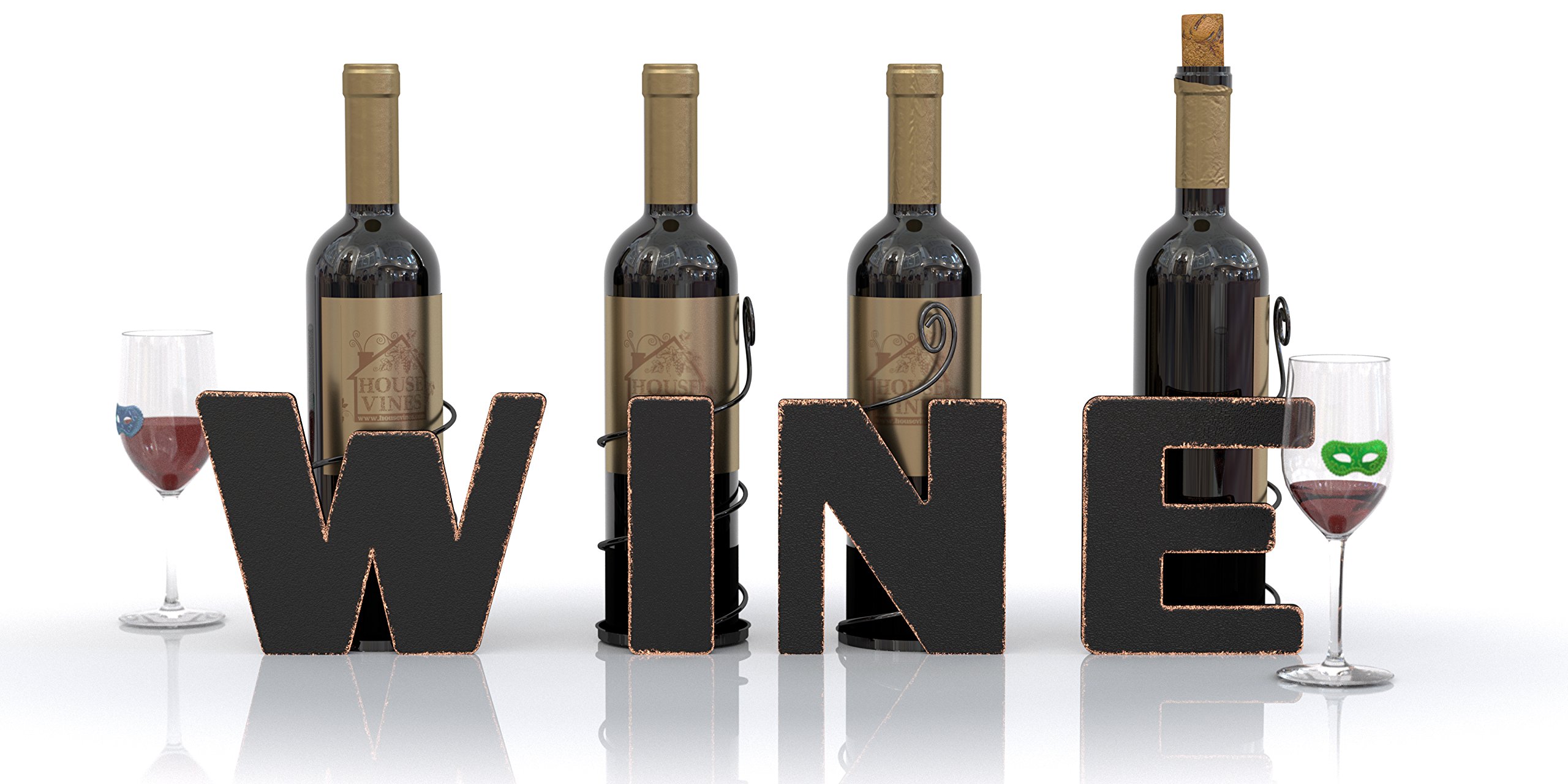 Wine Decor - Metal Wine Bottle Holder - All 4 Letters Wine - Decorative Wine Bottle Holders - Gifts for Wine Lovers - Winery Decor by HouseVines