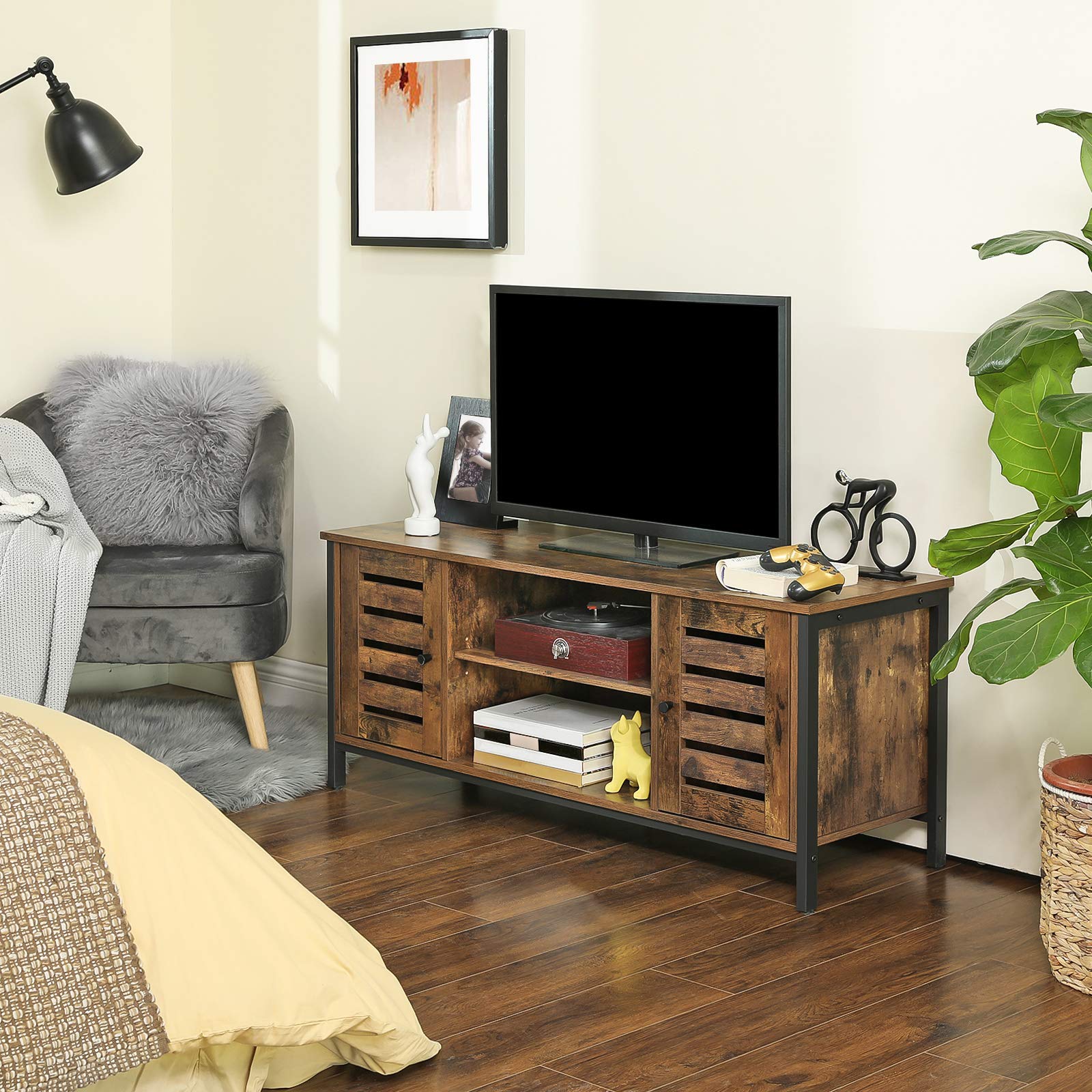 VASAGLE TV Stand for 50 Inches Televisions, Entertainment Center with Storage Shelves, Cabinet with Louvered Doors, 43.3‘’, Rustic Brown