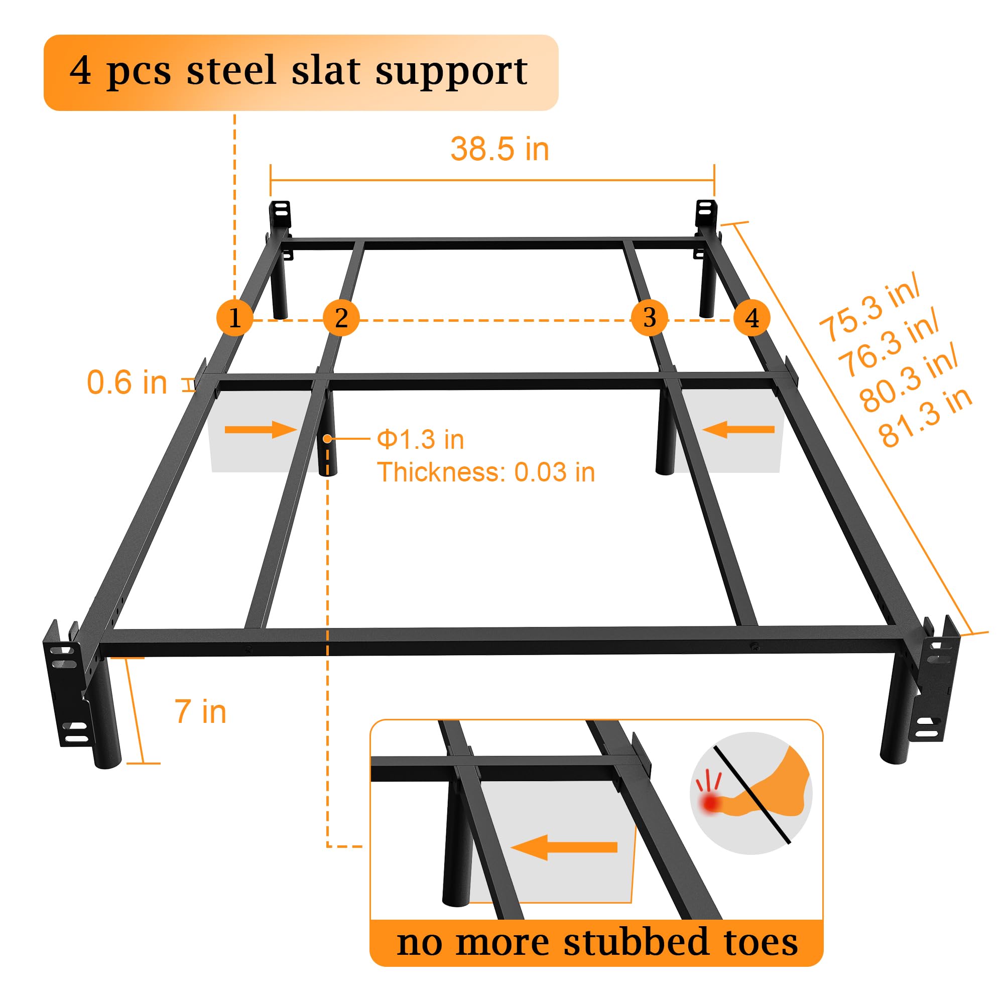 UJUJIA Metal Bed Frame Heavy Duty Platform Bed Frames Steel Slat Support for Twin/Full/Queen/King 9 legs Mattress Foundation Easy Assembly Adjustable Bed Frame (Black, Universal)