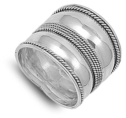 Sterling Silver Women's Bali Rope Ring Wide 925 Band Milgrain Fashion Size 7