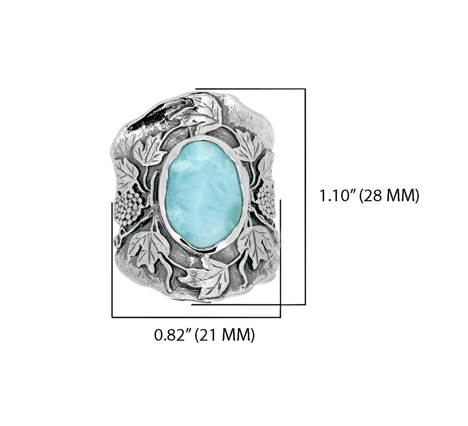 YoTreasure 10x14 MM Larimar Classic Statement Ring Oxidized .925 Sterling Silver