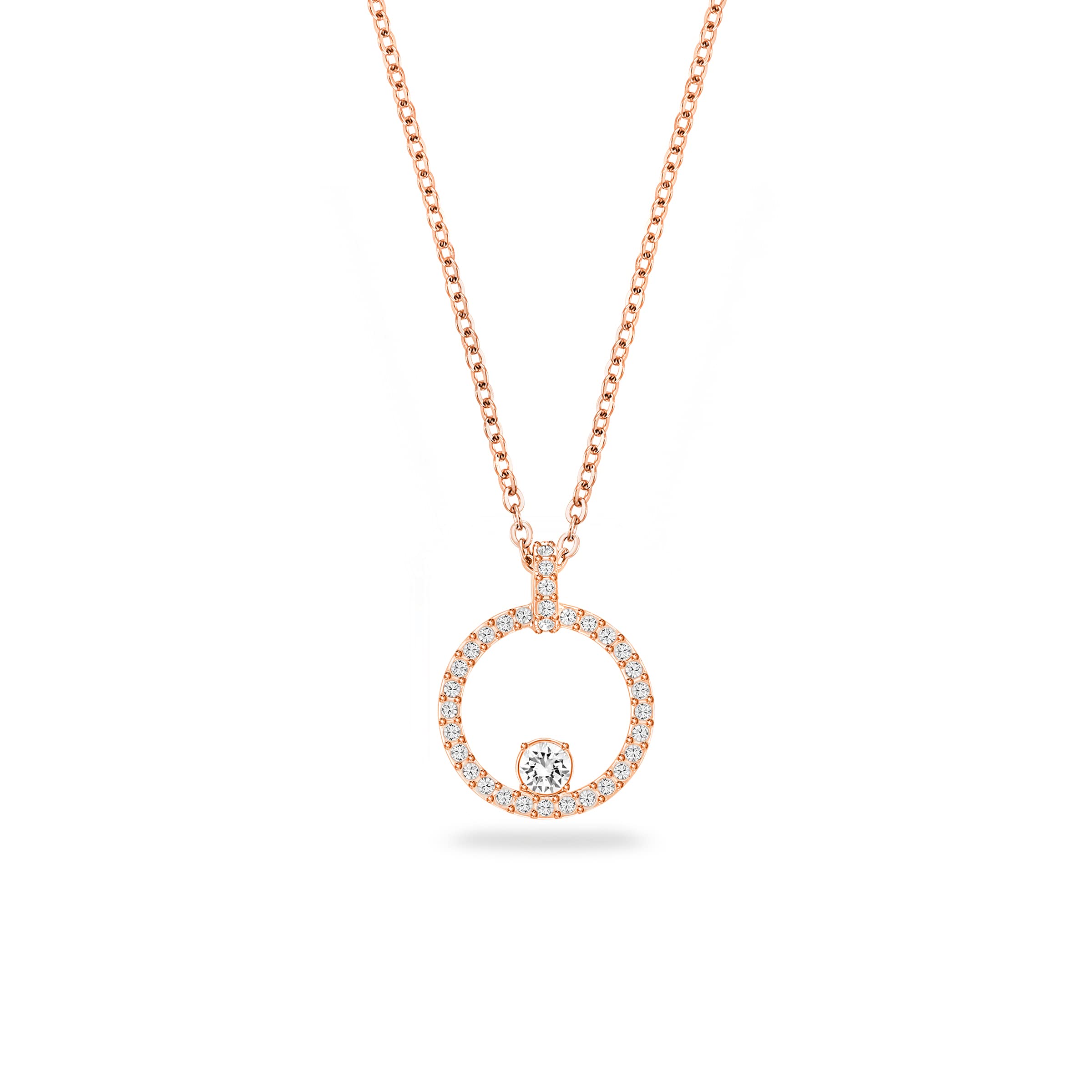 Swarovski Creativity Collection Women's Necklace, Intertwined circle Pendant with White Crystals and Rose-Gold Tone Plated Chain