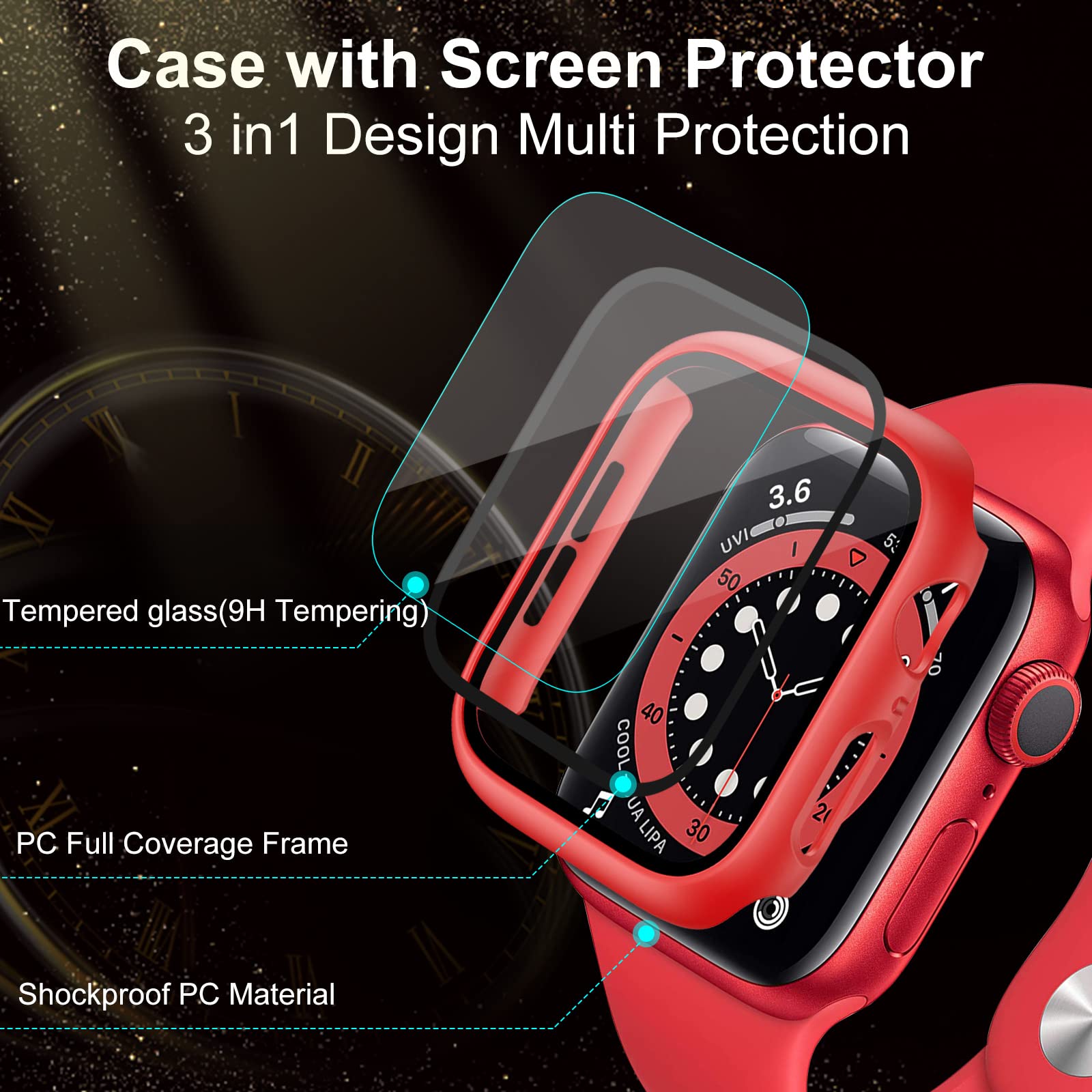 VASG 5-Pack Compatible with Apple Watch Case 44mm, Built-in HD Clear Ultra-Thin Screen Protector Cover Hard PC Case Compatible with Apple Watch Series 4/5/ 6/SE