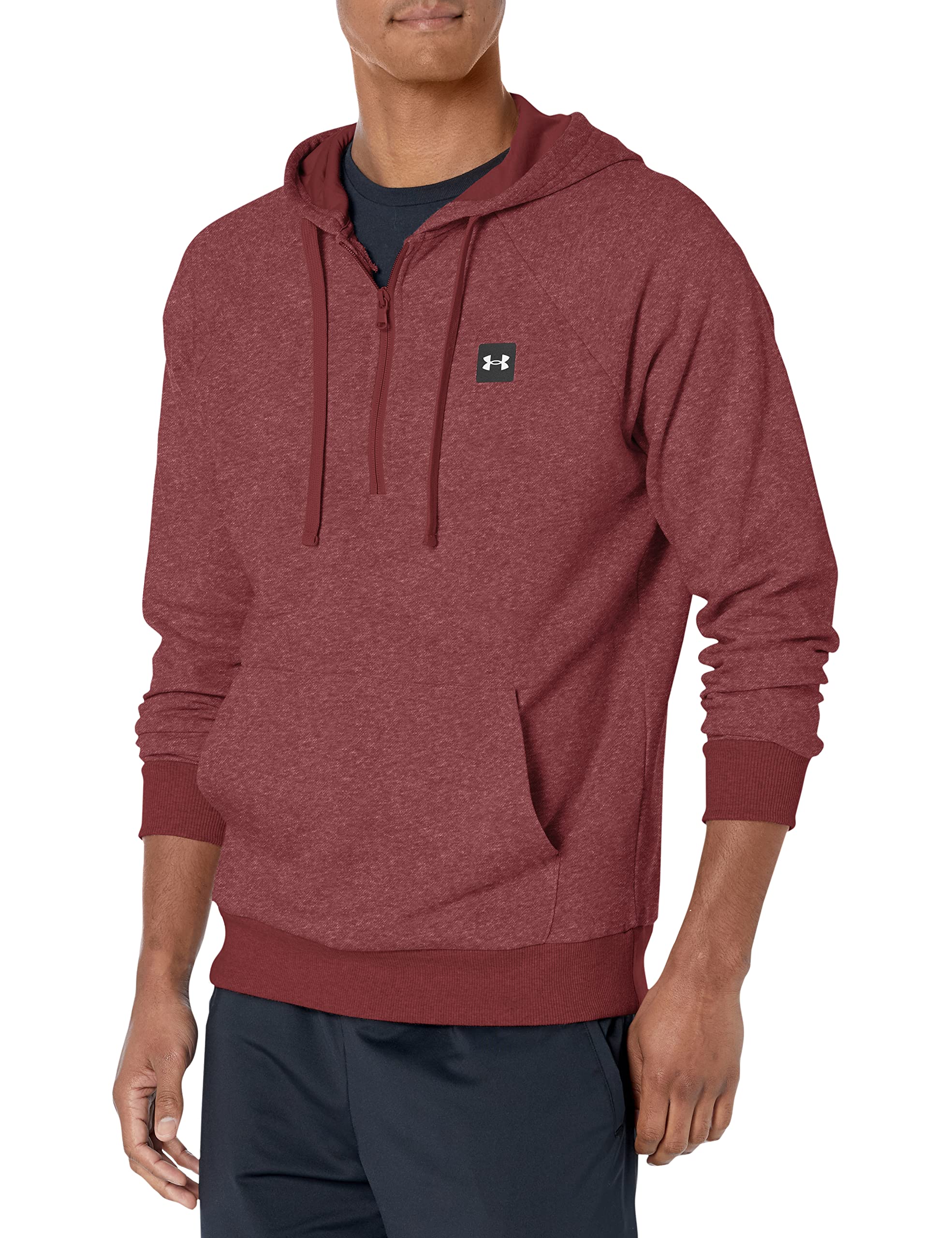 Under Armour Mens Rival Fleece 1/2 Zip Hoodie, (690) Chestnut Red Light Heather / / Onyx White, Small