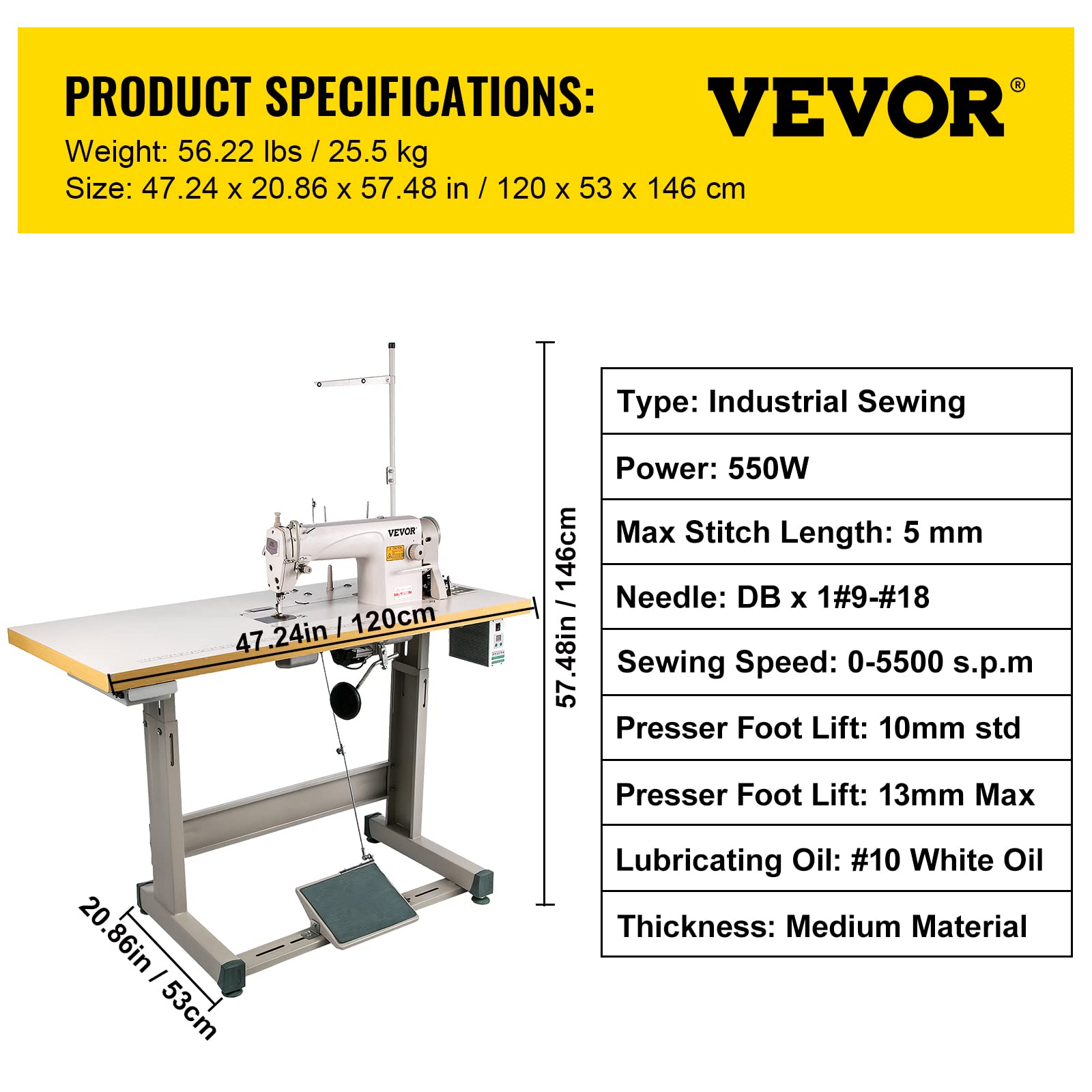 VEVOR Industrial Sewing Machine DDL8700 Lockstitch Sewing Machine with Servo Motor + Table Stand Commercial Grade Sewing Machine for Sewing