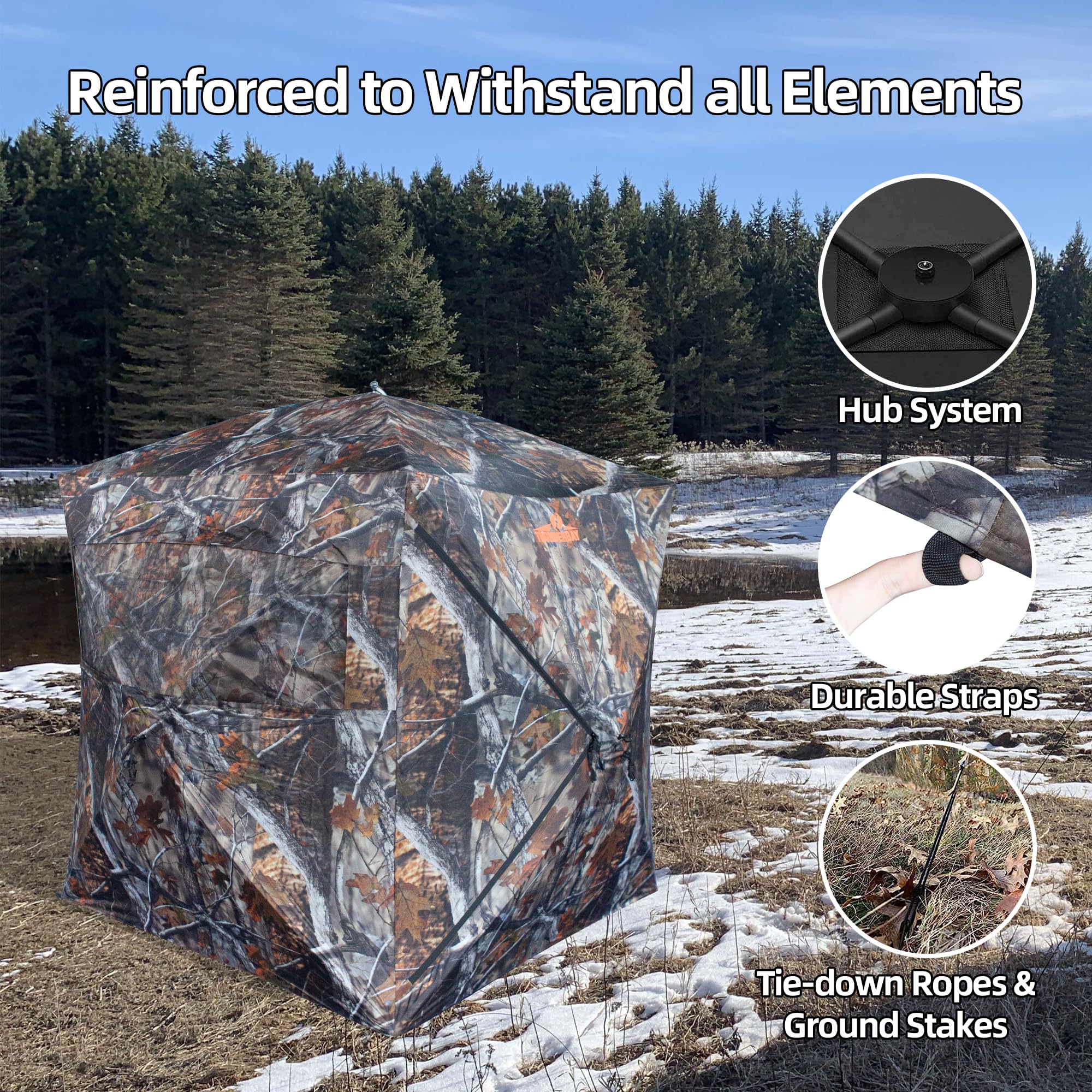 THUNDERBAY SPUR Collector 2 Person Hunting Blind, Portable Ground Blind with Silent Sliding Window, Portable Durable Hunting Tent for Deer & Turkey Hunting, JXJ Camo