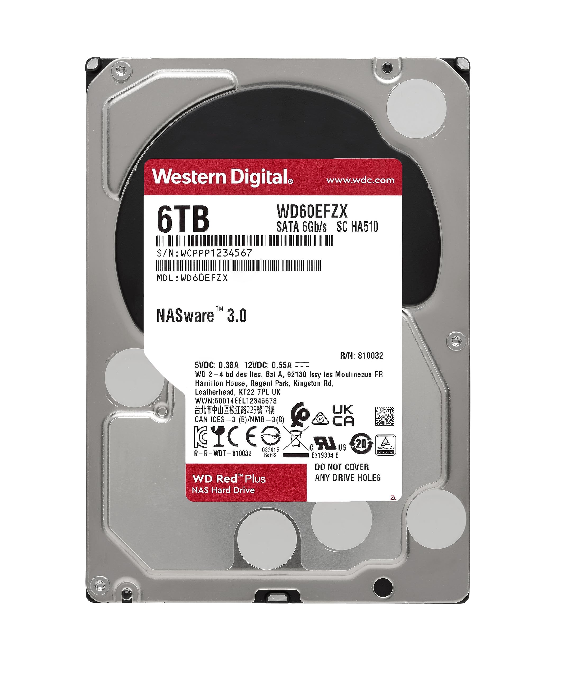 Western Digital 6TB WD Red Plus NAS Internal Hard Drive HDD - 5640 RPM, SATA 6 Gb/s, CMR, 128 MB Cache, 3.5" -WD60EFZX