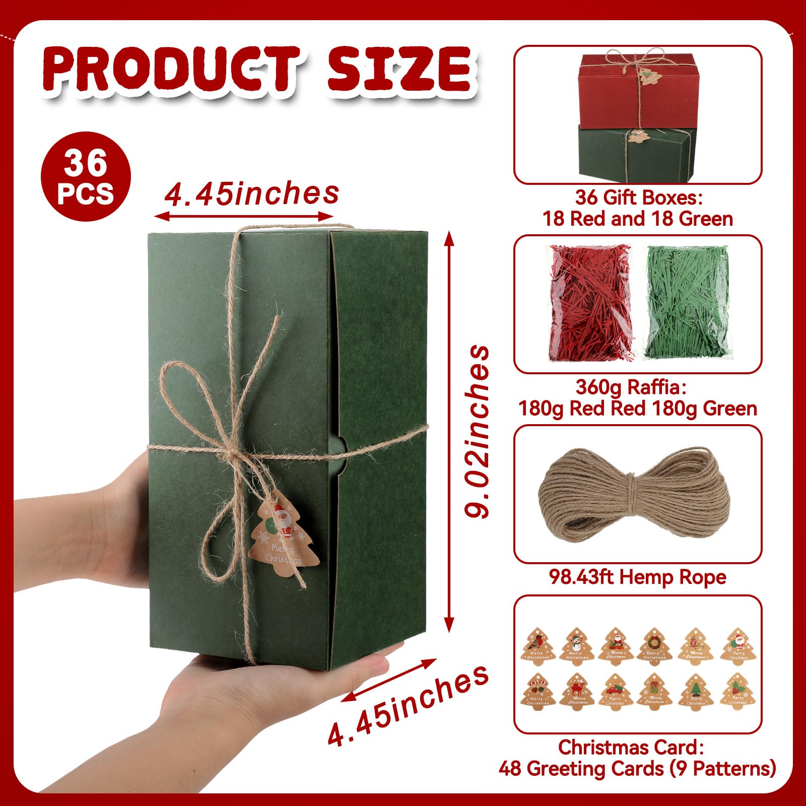 Tenceur 36 Set Christmas Gift Boxes with Lids Bulk 9 x 4 x 4 Inch Kraft Gift Box Empty Gift Box with Christmas Tag Raffia Twine for Xmas Holiday Valentine's Day Wedding Bridesmaid Birthday Party Favor