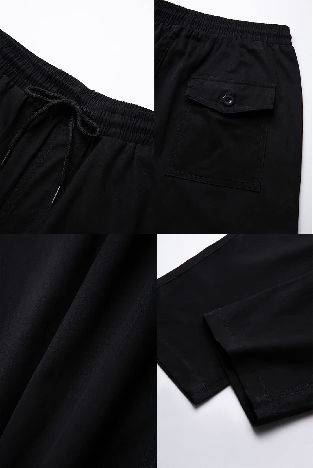 THWEI Mens Cargo Pants Casual Drawstring Athletic Jogger Sports Outdoor Trousers Black XL